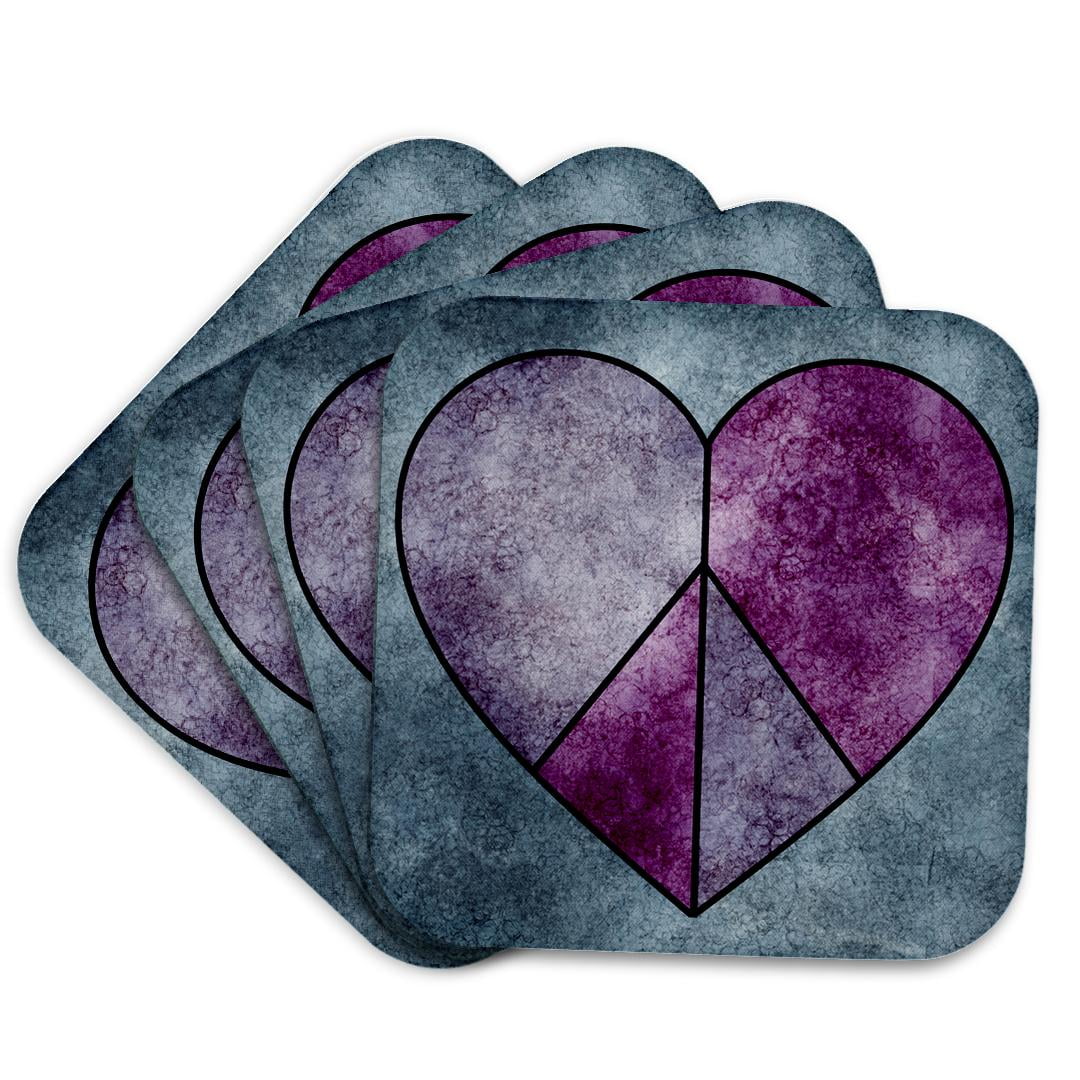 3dRose, Pink Grunge Peace Sign Heart - Fun Art, Set of 4 Coasters ...