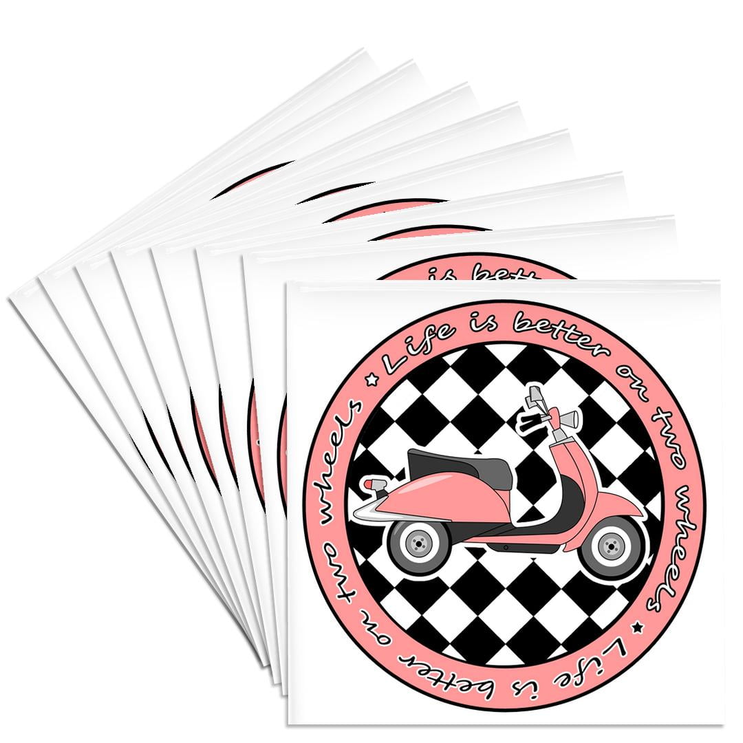 3drose, Pink Retro Scooter - Life Is Better on Two Wheels, Set of 8 ...