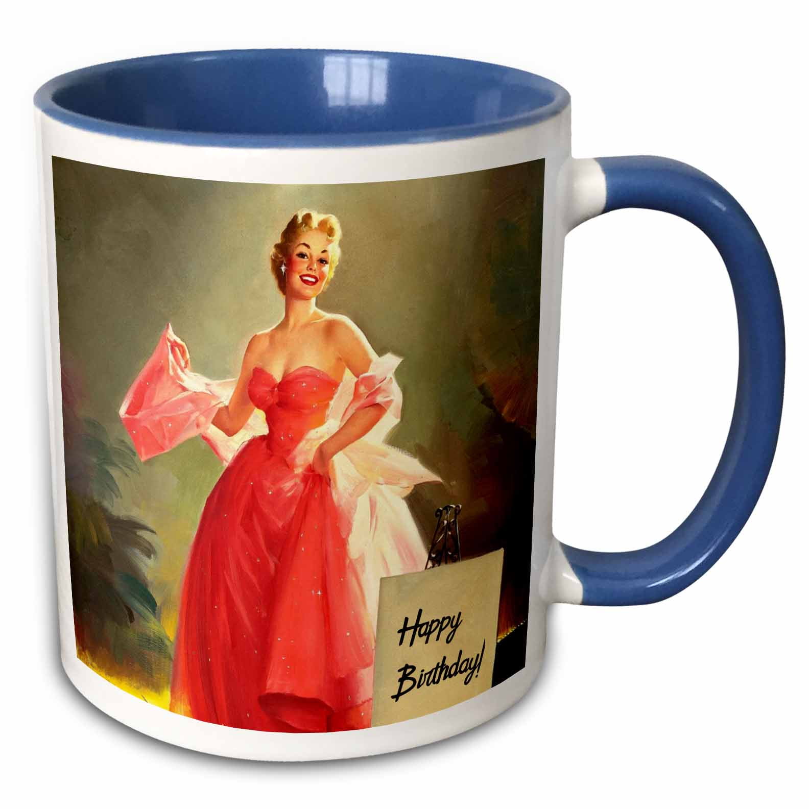 3drose, Pinup Gal in Pink Ballgown Happy Birthday, 15oz Two-tone Blue ...