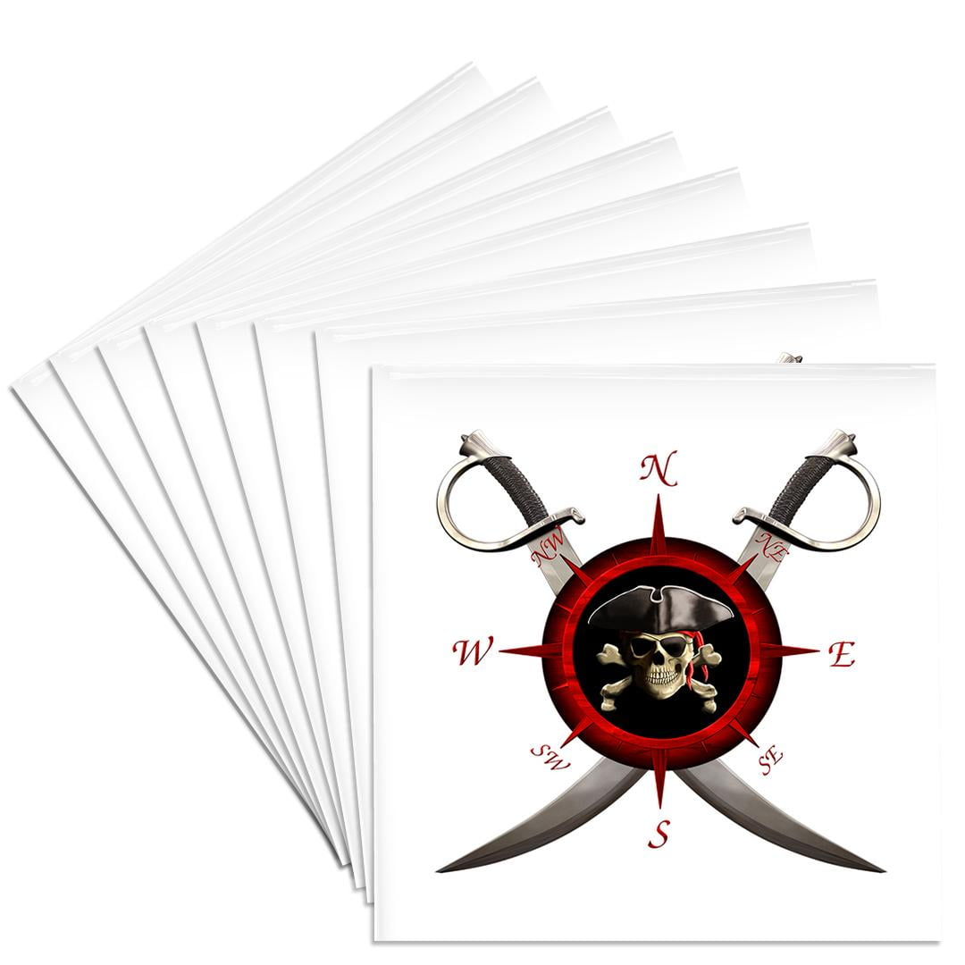 3drose, Pirate Themed Compass Rose with Pirate Skull and Swords., Set ...