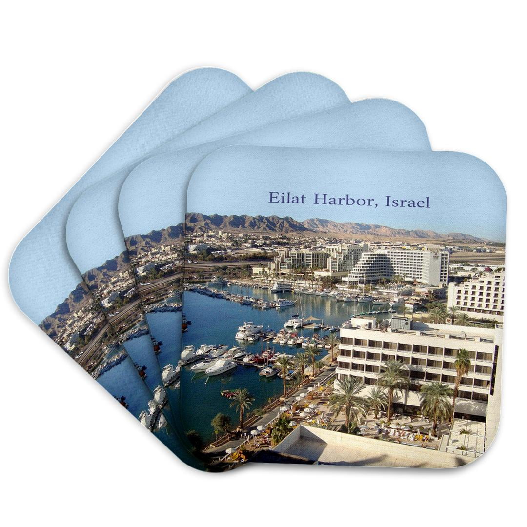 3dRose, Port of Eilat Harbor Israel Skyline and Boats, Set of 4 ...