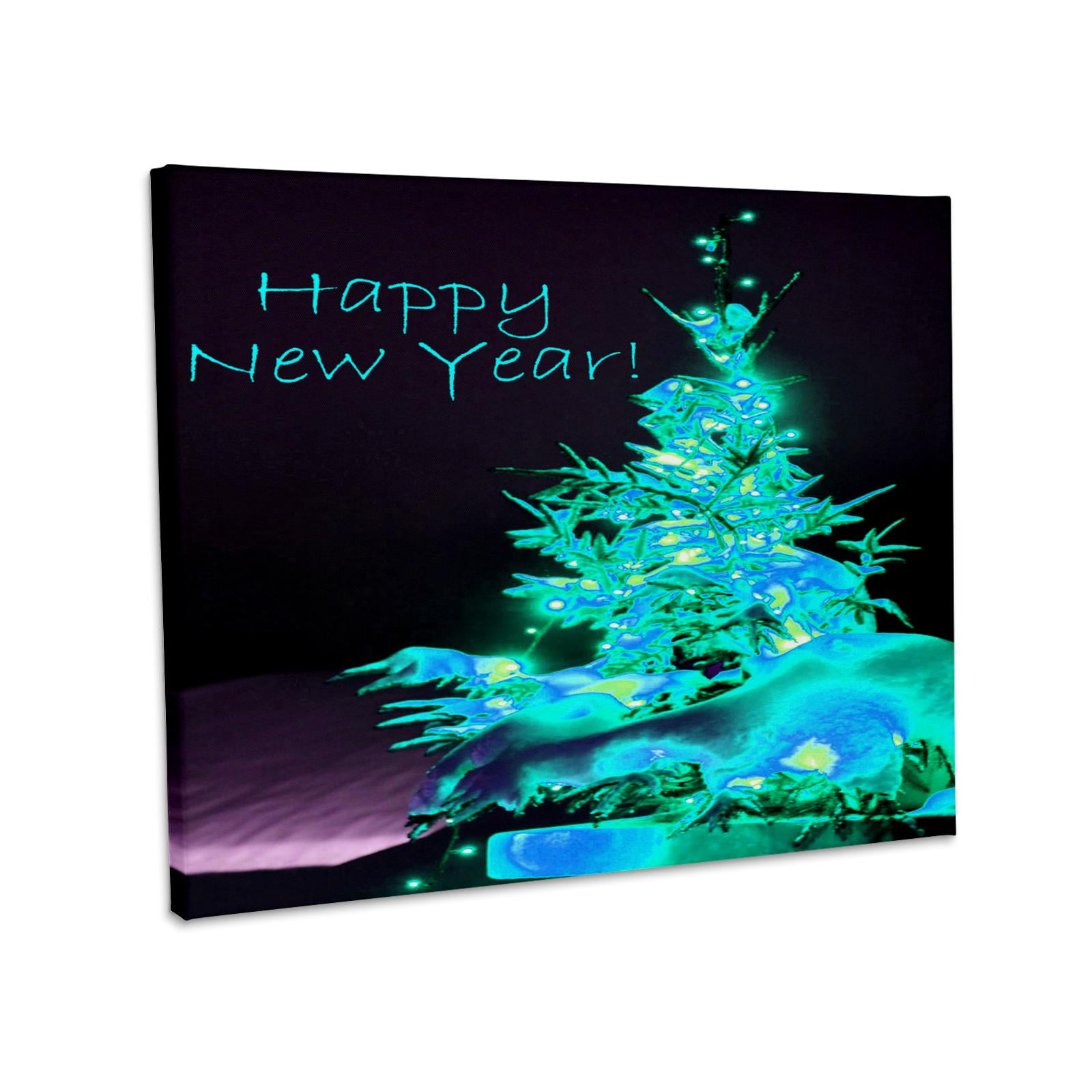 3dRose, Pretty Christmas Tree Happy New Year in Ice Blue With Light ...