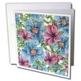 3dRose, Pretty Deep Blue and Purple Flowers Pattern, 1 Greeting Card ...