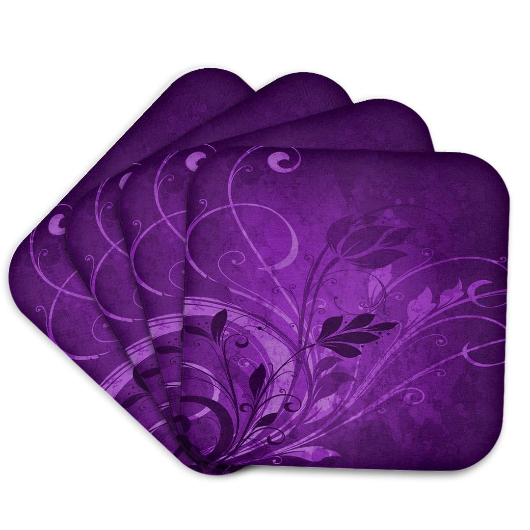 3drose, Pretty Purple Flower Flourishes, Set of 4 Coasters - Soft ...