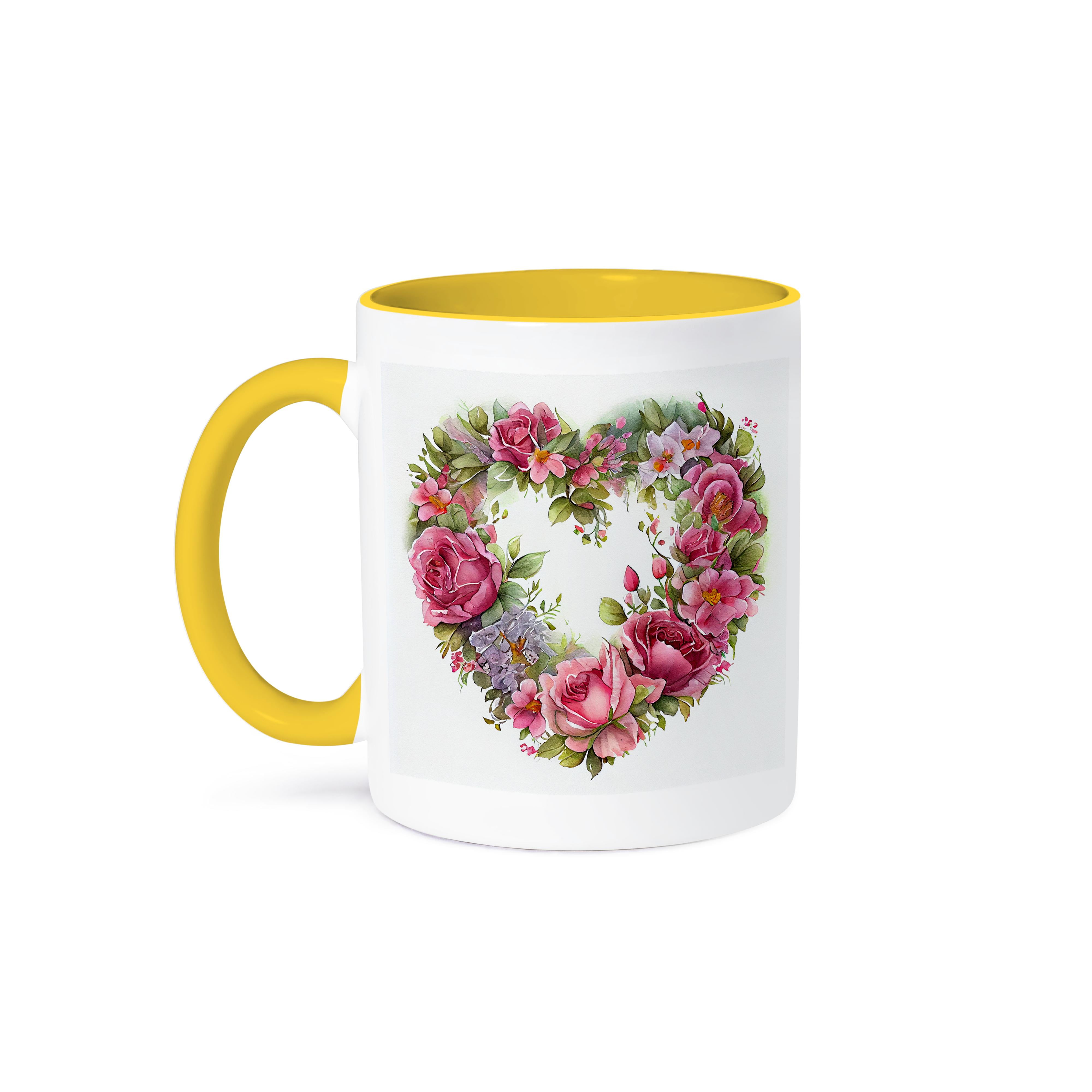 3dRose, Pretty Vintage Flower Heart Wreath Illustration, 11oz Two-Tone ...