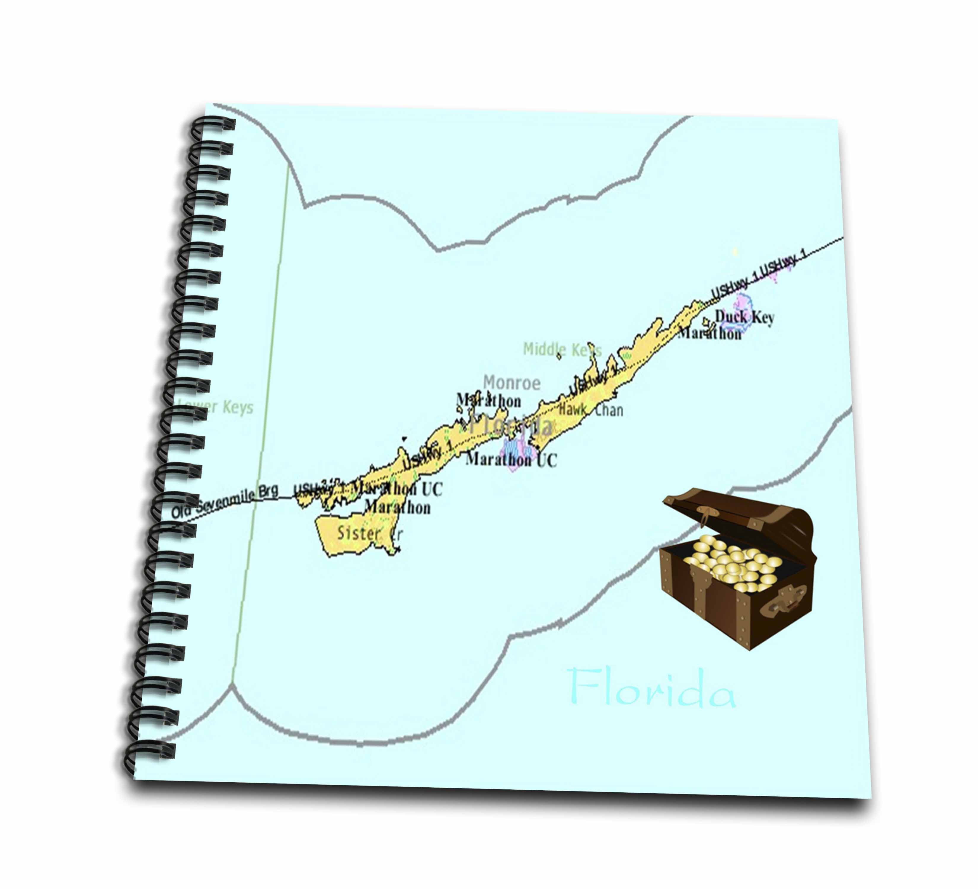 3dRose, Print of Florida Keys Map With Treasure Chest, Drawing Book 8 x ...