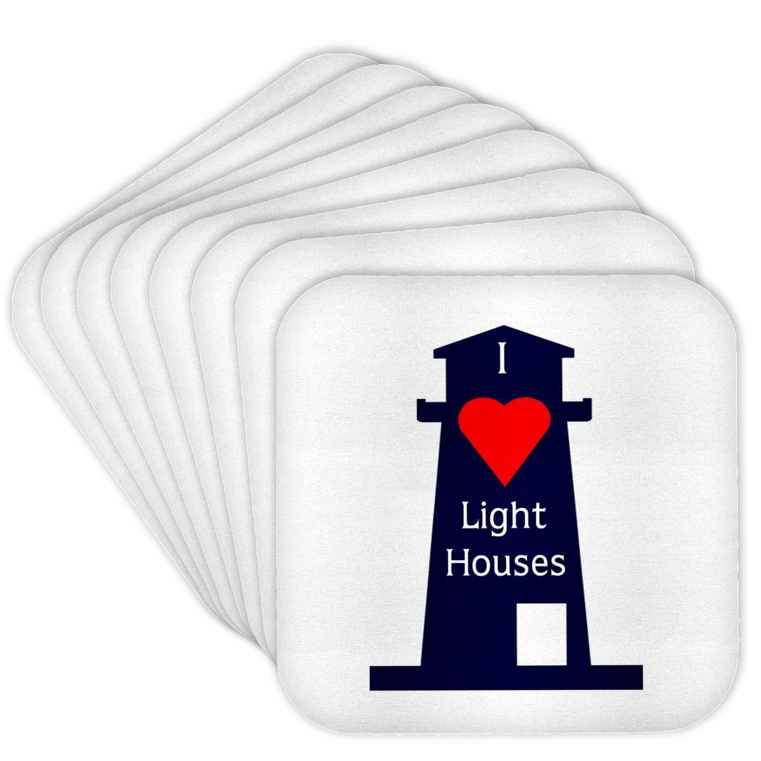 3dRose, Print of I Love Lighthouses On Navy Lighthouse, Set of 8 ...