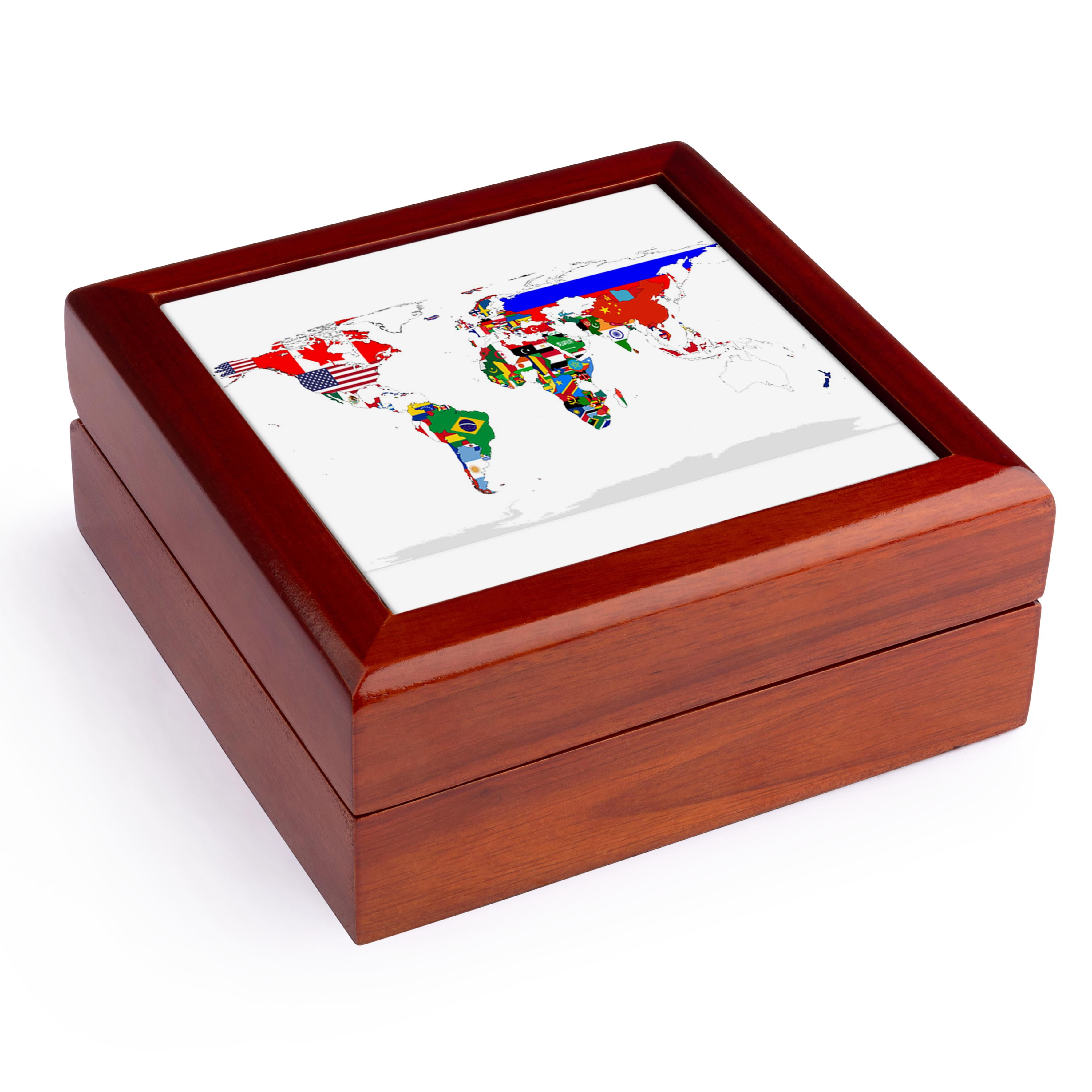 3dRose, Print of World Map With Countries Flags, Jewelry Box 5.5x5.5 ...