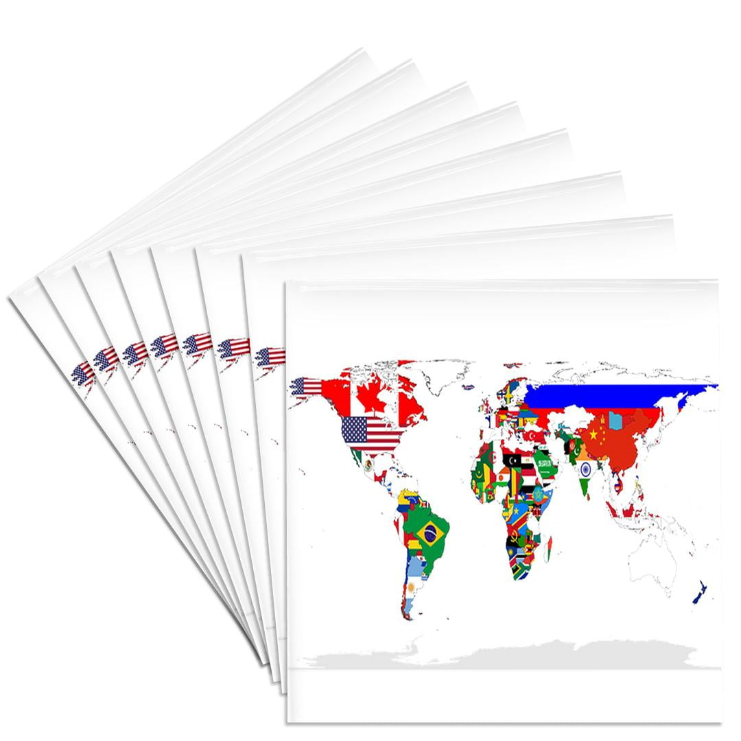 3dRose, Print of World Map With Countries Flags, Set of 8 Ceramic Tile ...