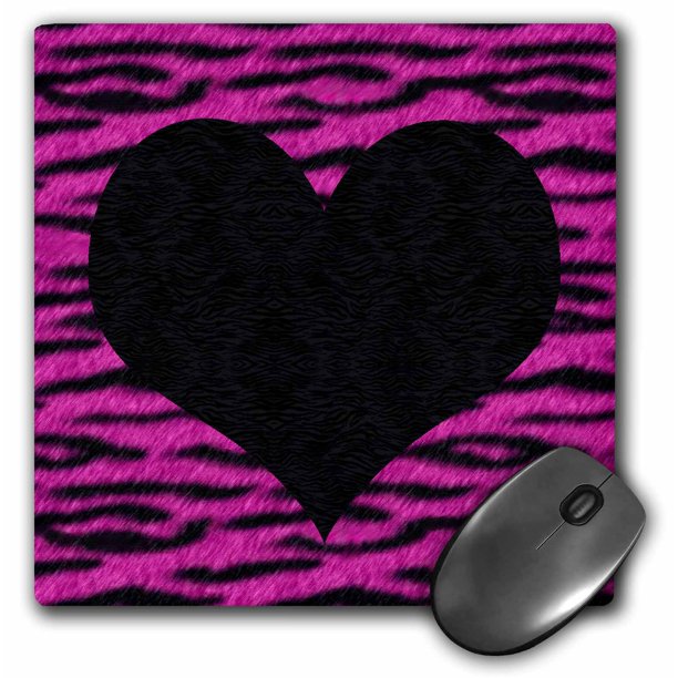 3dRose, Punk Rockabilly Pink Tiger Animal Print Black Heart, Mouse Pad ...