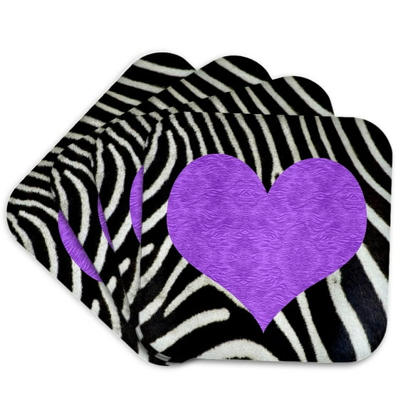 3drose, Punk Rockabilly Zebra Animal Stripe Purple Heart Print, Set of ...