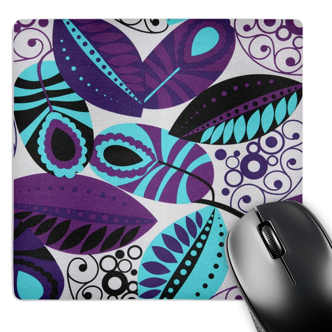 3dRose, Purple, black, aqua, white leaves and swirls, Mouse Pad ...