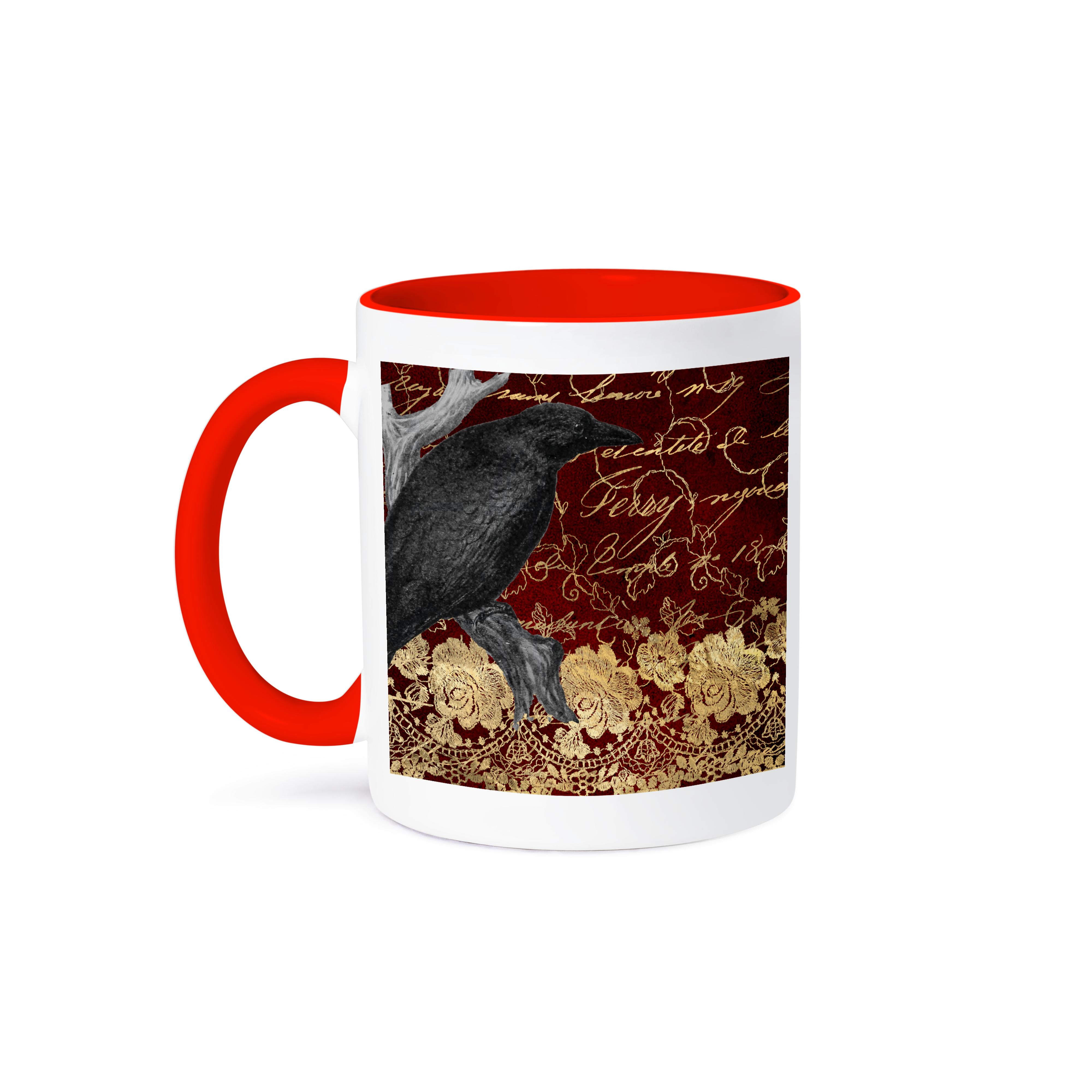 3dRose, Raven Vintage Witchy Digital Art, 15oz Two-Tone Red Mug - Walmart.com