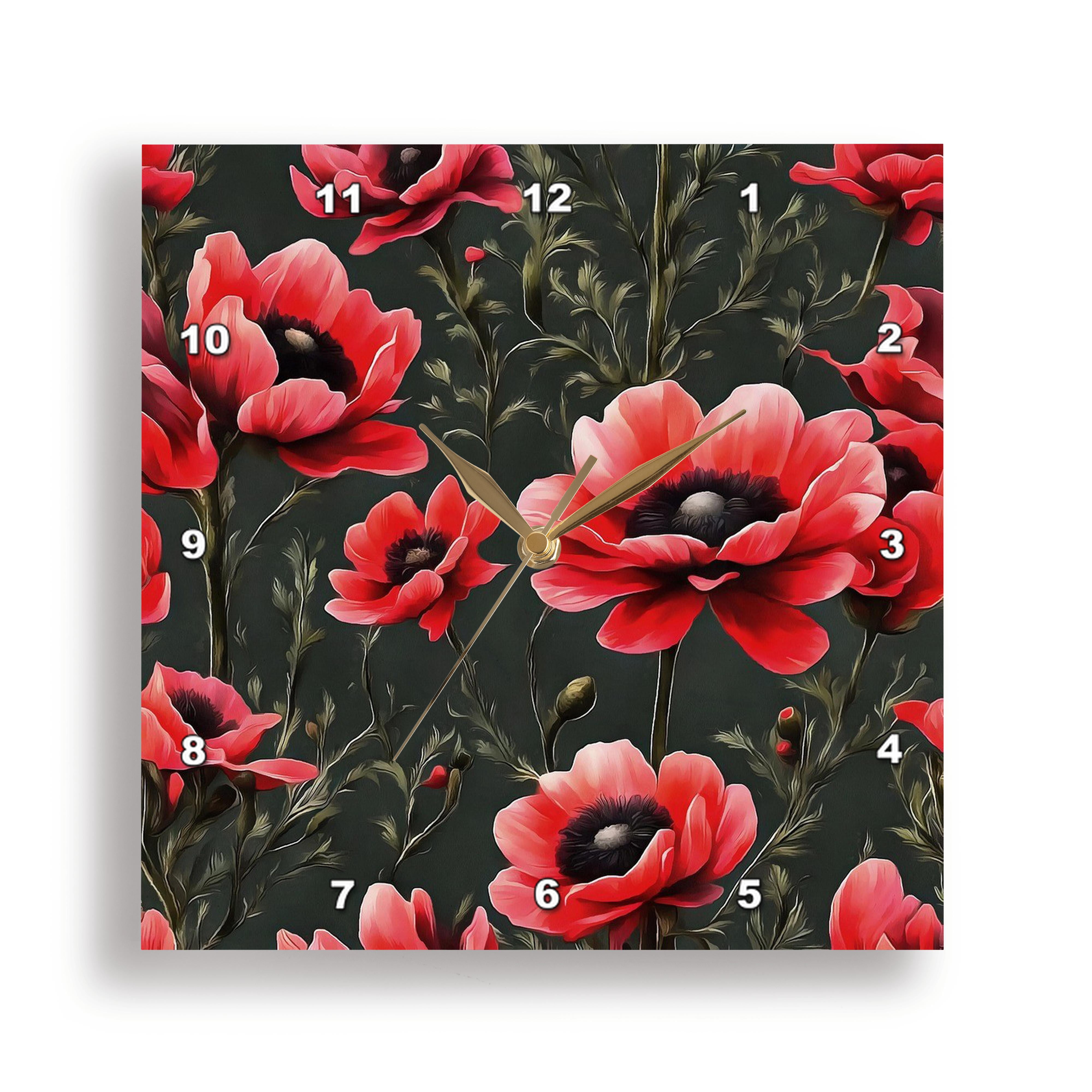3dRose, Red Anemones Wildflower Abstract Pattern, 13x13 Wall Clock ...