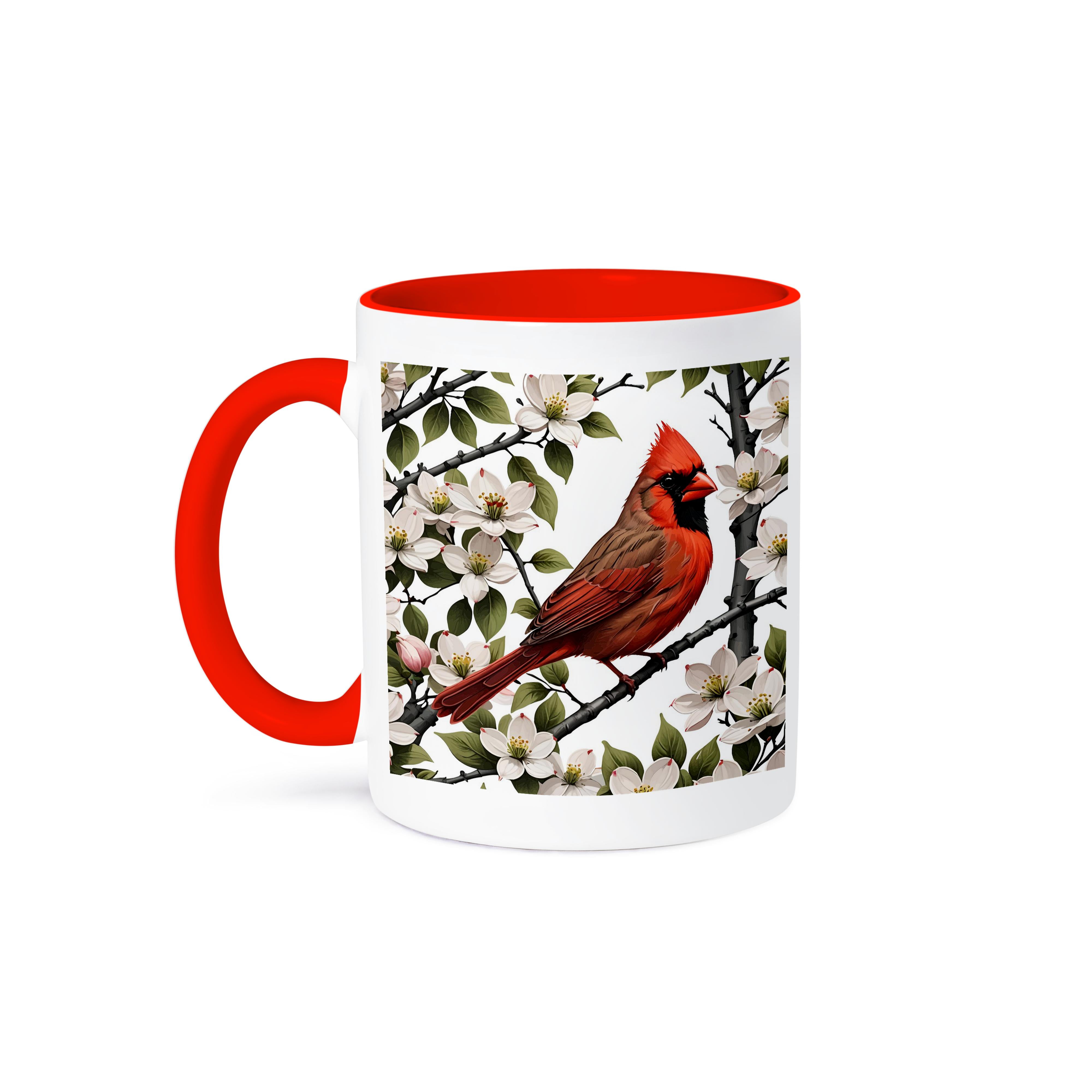Red Cardinal Bird Surrounded By Flowering Dogwood, 15oz Two-Tone Red ...