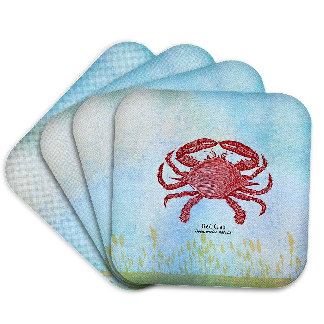 3drose, Red Crab- Seafood- Beach Theme Art, Set of 4 Coasters - Soft ...