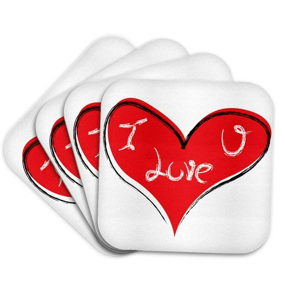 3dRose, Red Heart With White I Love U, set of 4 Coasters - Soft ...