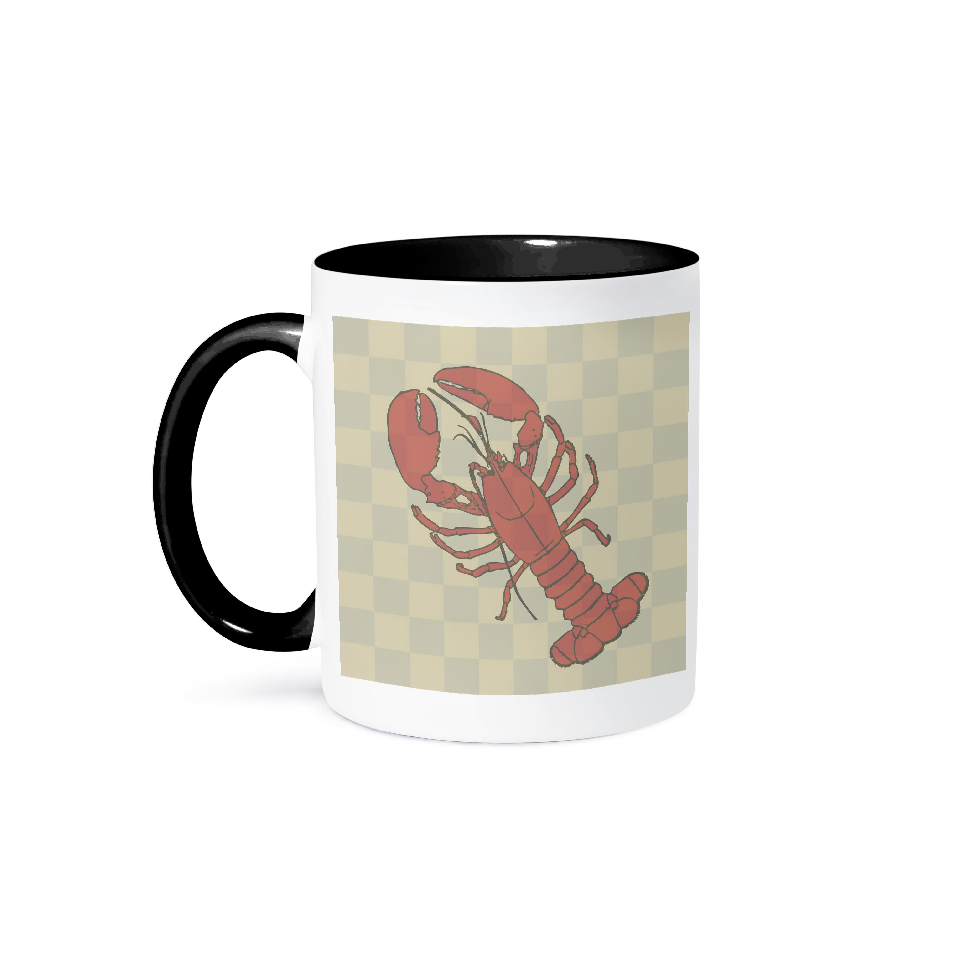 3dRose, Red Lobster Checkered Art - Beach Themed - Ocean, 11oz Two-Tone ...