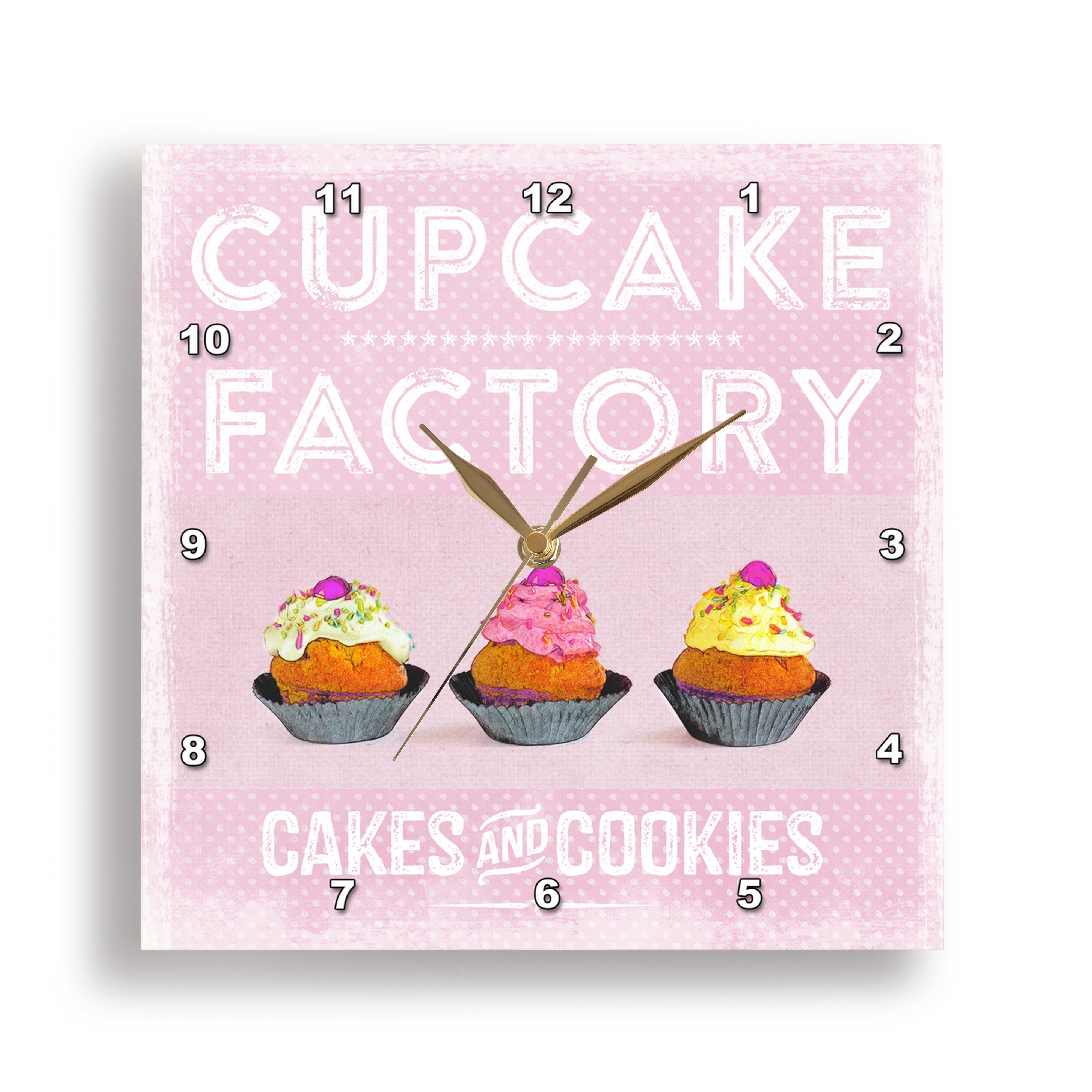 3dRose, Retro Cup Cake Factory Sign, 10x10 Wall Clock - Walmart.com