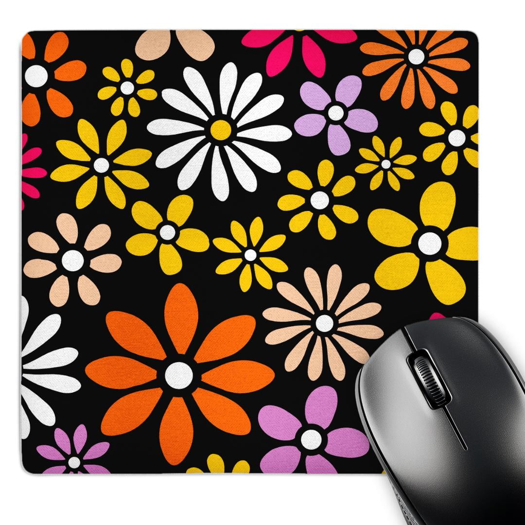 3dRose, Retro Flower Pattern - White Yellow and Orange Daisy Flowers on ...
