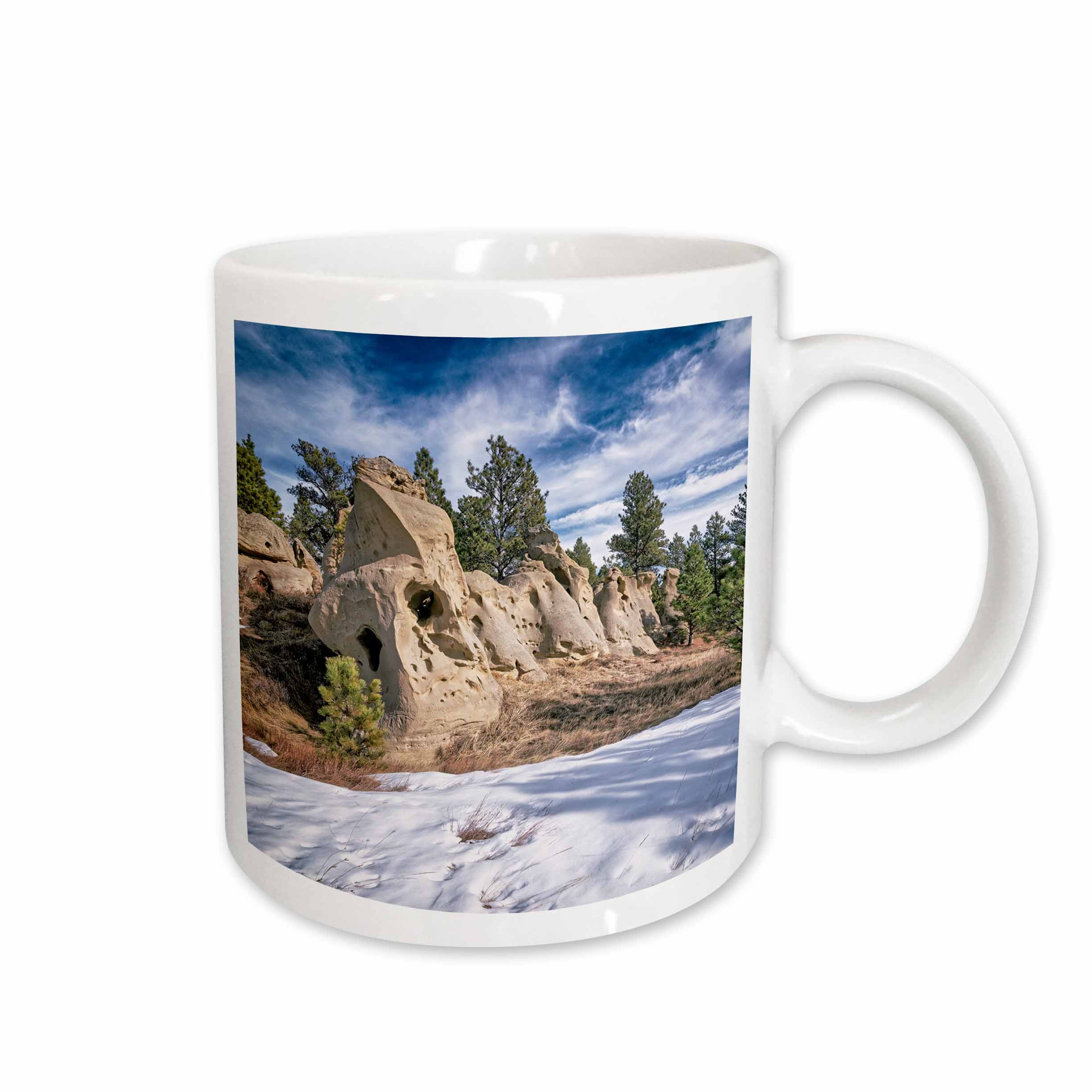 3drose, Rock Formation in Medicine Rocks State Park with Snow, 15oz Mug ...