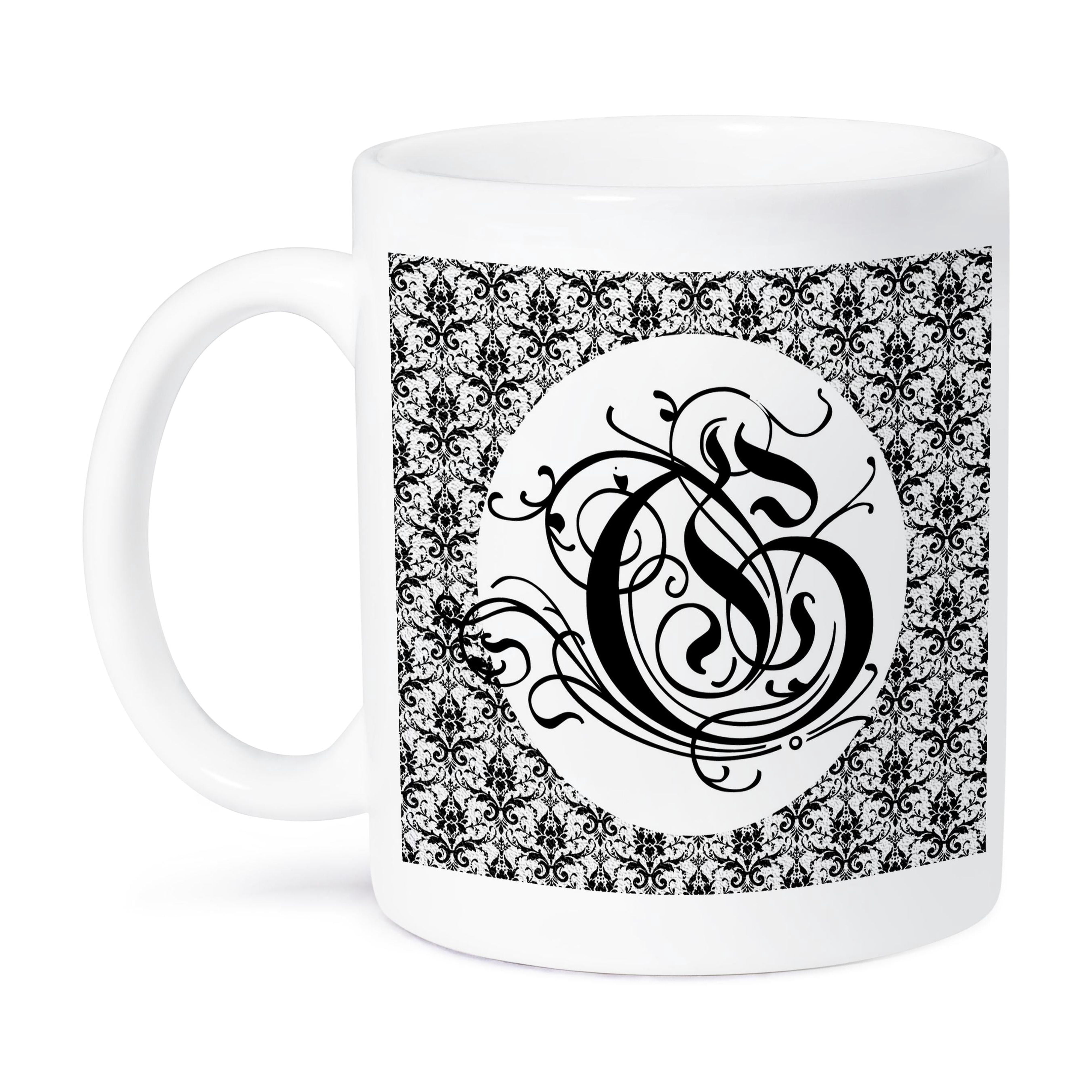 3dRose, Ruritania Letter G with Small Black and White Pattern Damask ...
