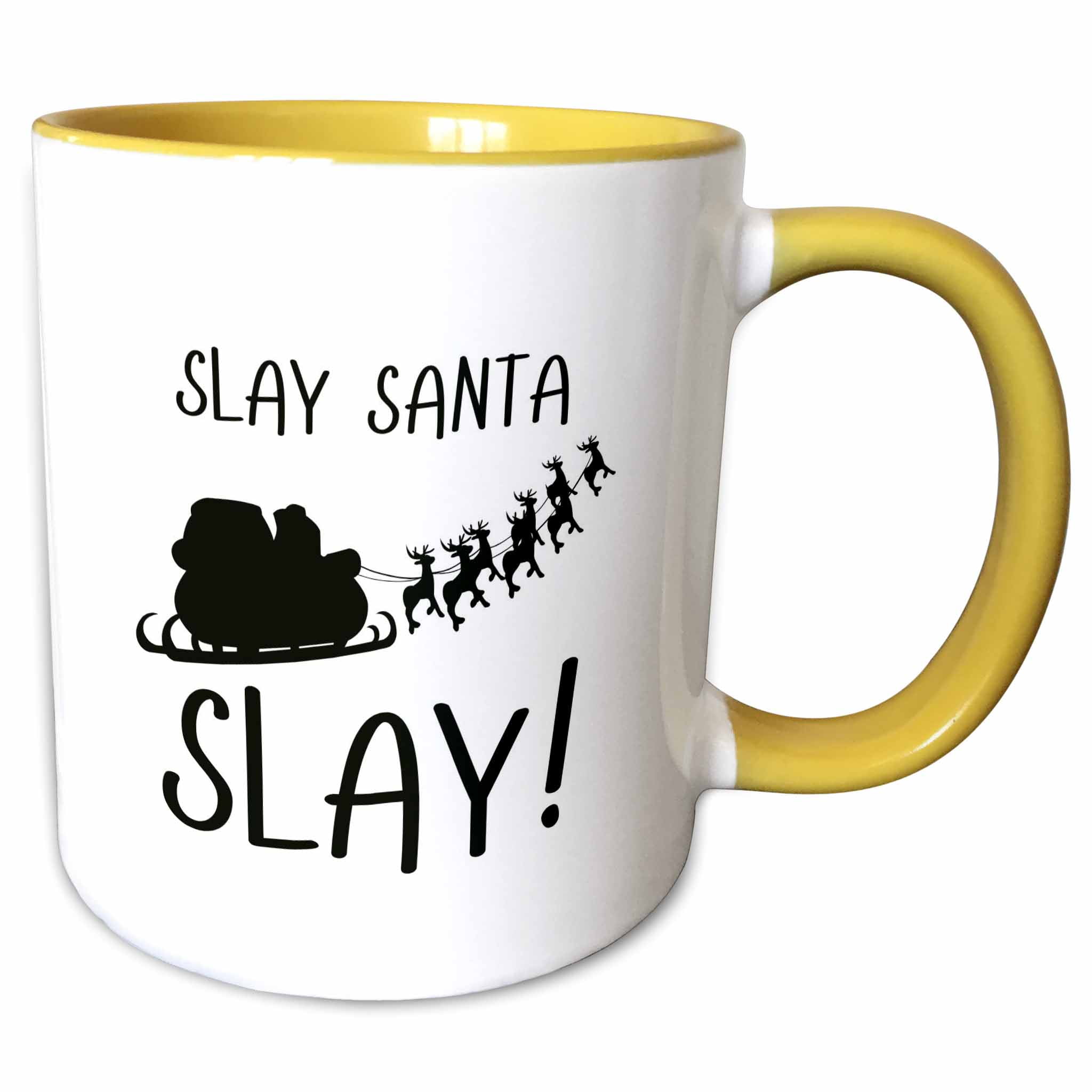 3drose, Slay Santa Slay in Black, 15oz Two-tone Yellow Mug - Walmart.com