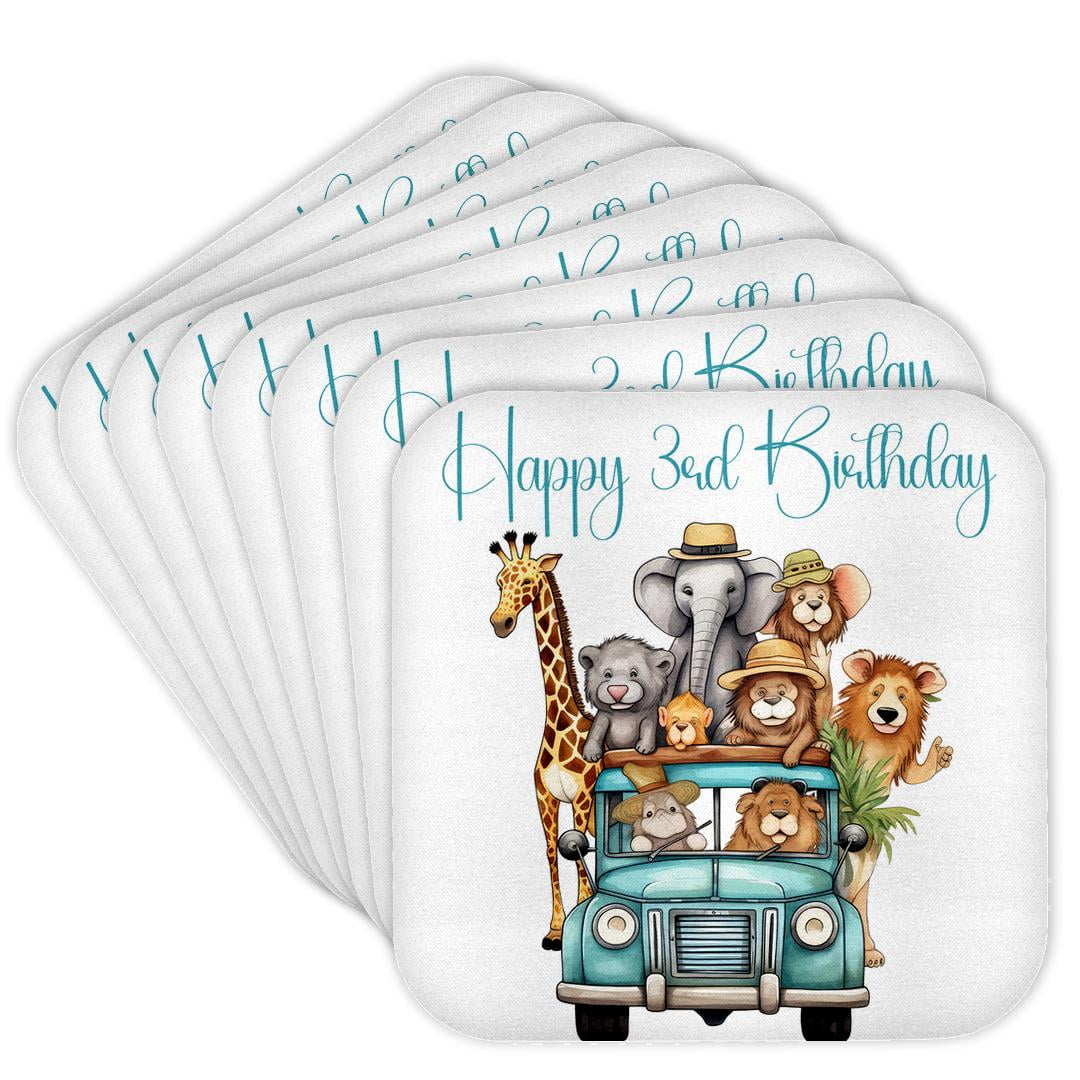 3dRose, Safari Animal Happy 3rd Birthday, Set of 8 Coasters - Soft ...