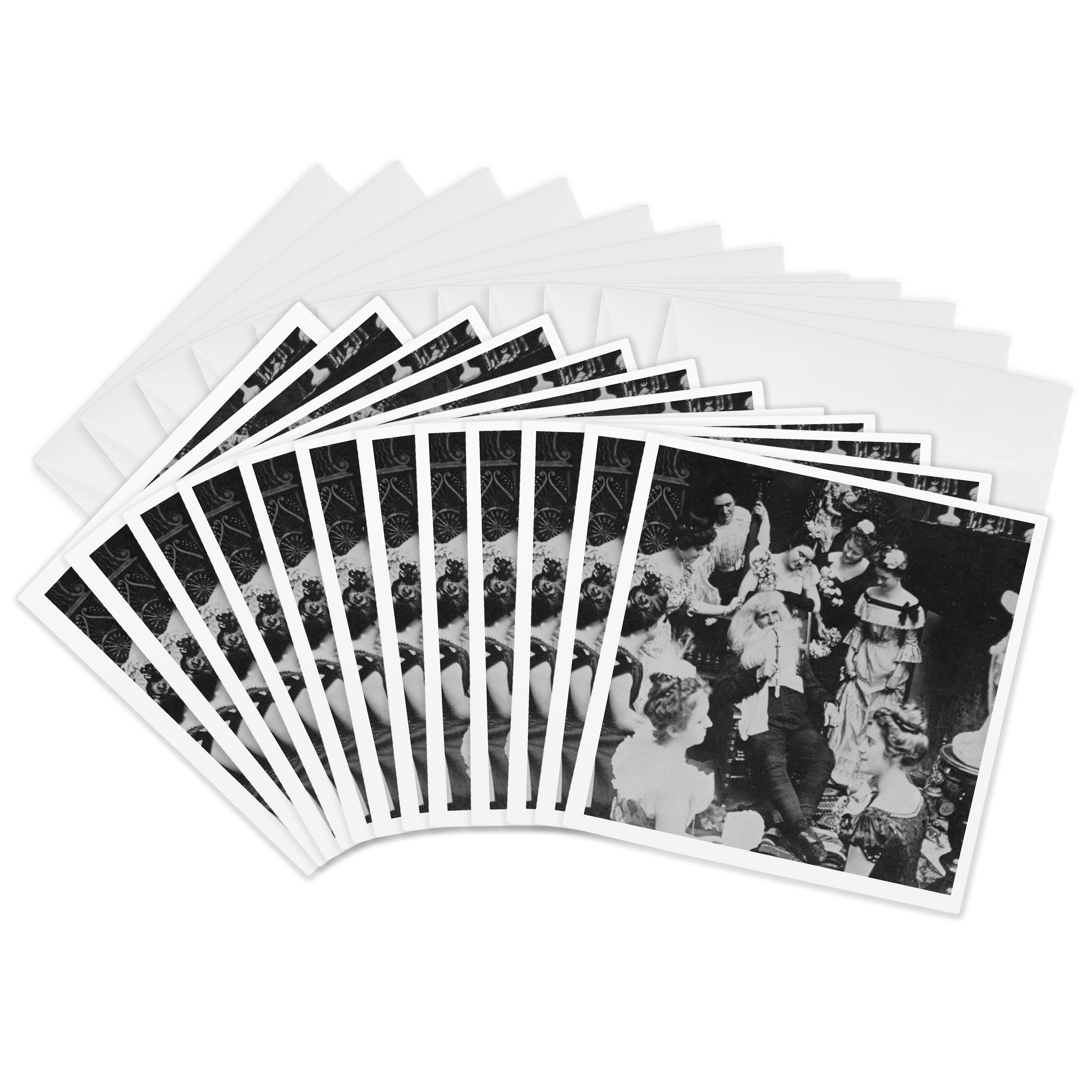 3drose, Santa and the Ladies Grayscale, 12 Greeting Cards with ...