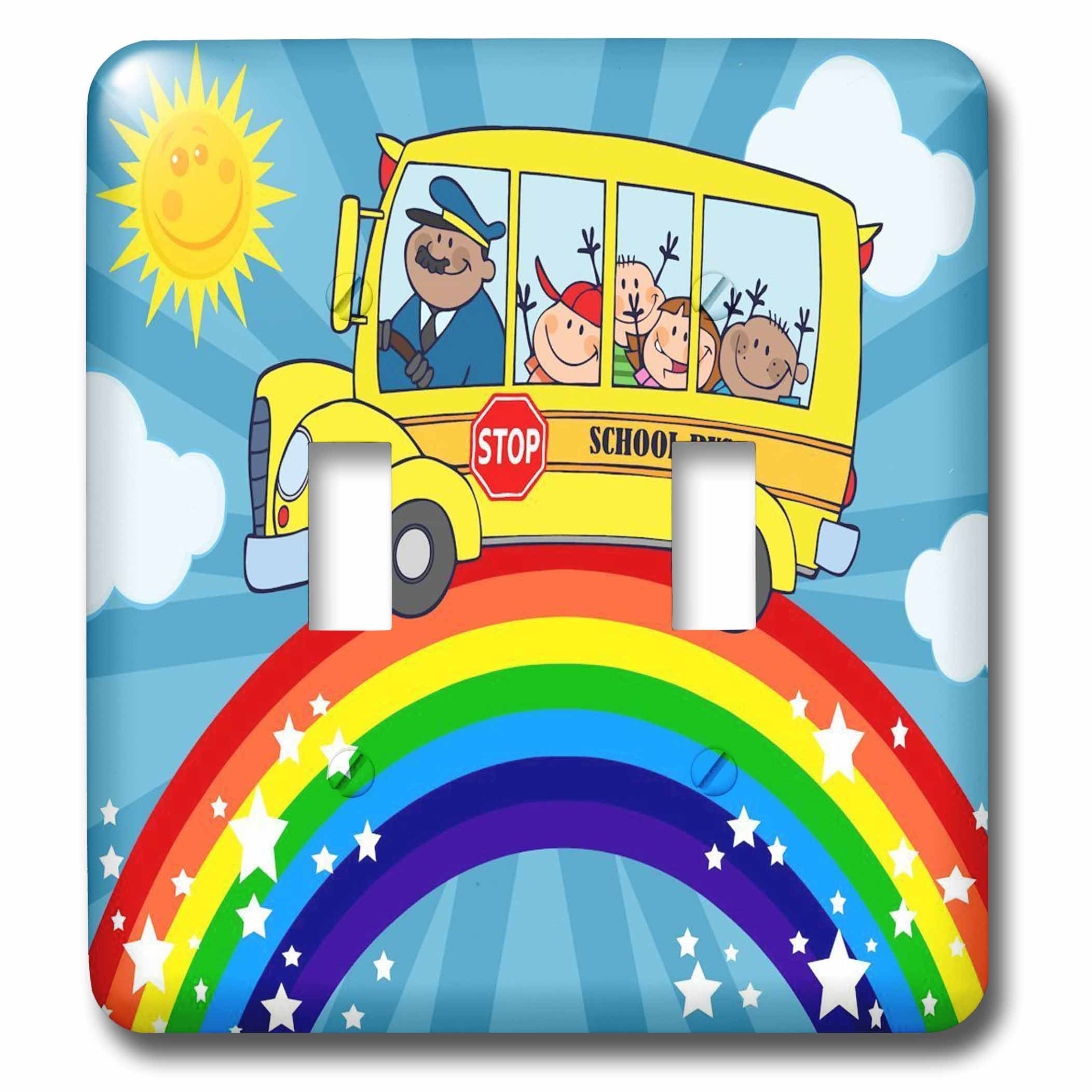 3dRose, School bus rainbow art cute bus riding atop a rainbow in the ...