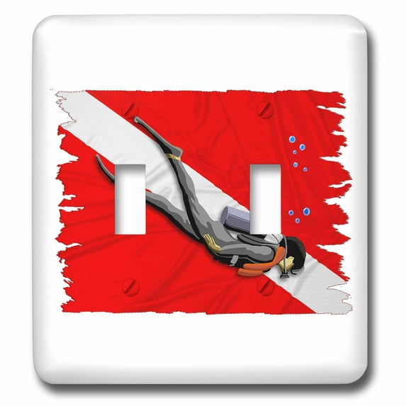 3dRose, Scuba diver in front of a red and white dive flag., double ...