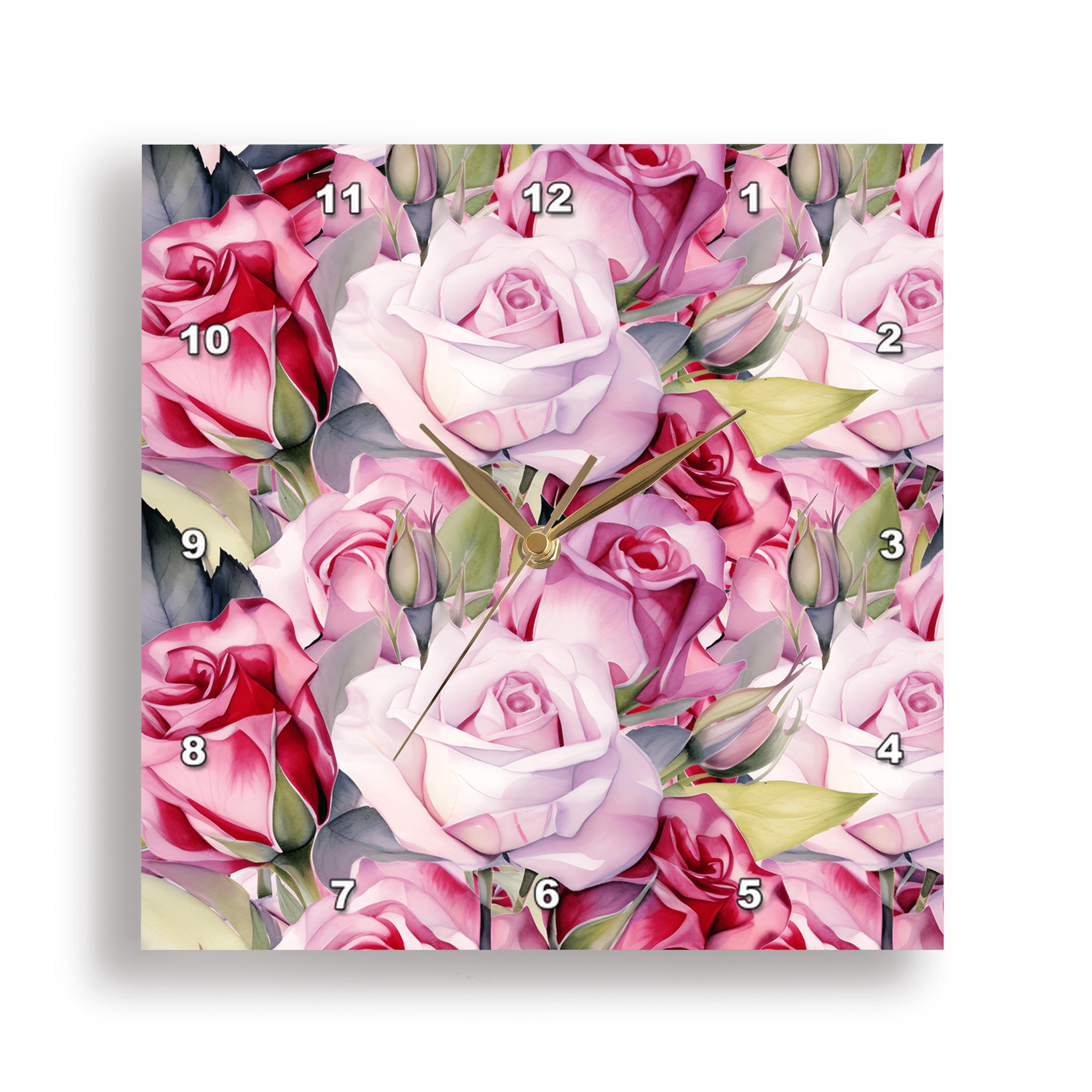 3dRose, Shades Of Pink Roses Pattern, 15x15 Wall Clock - Walmart.com
