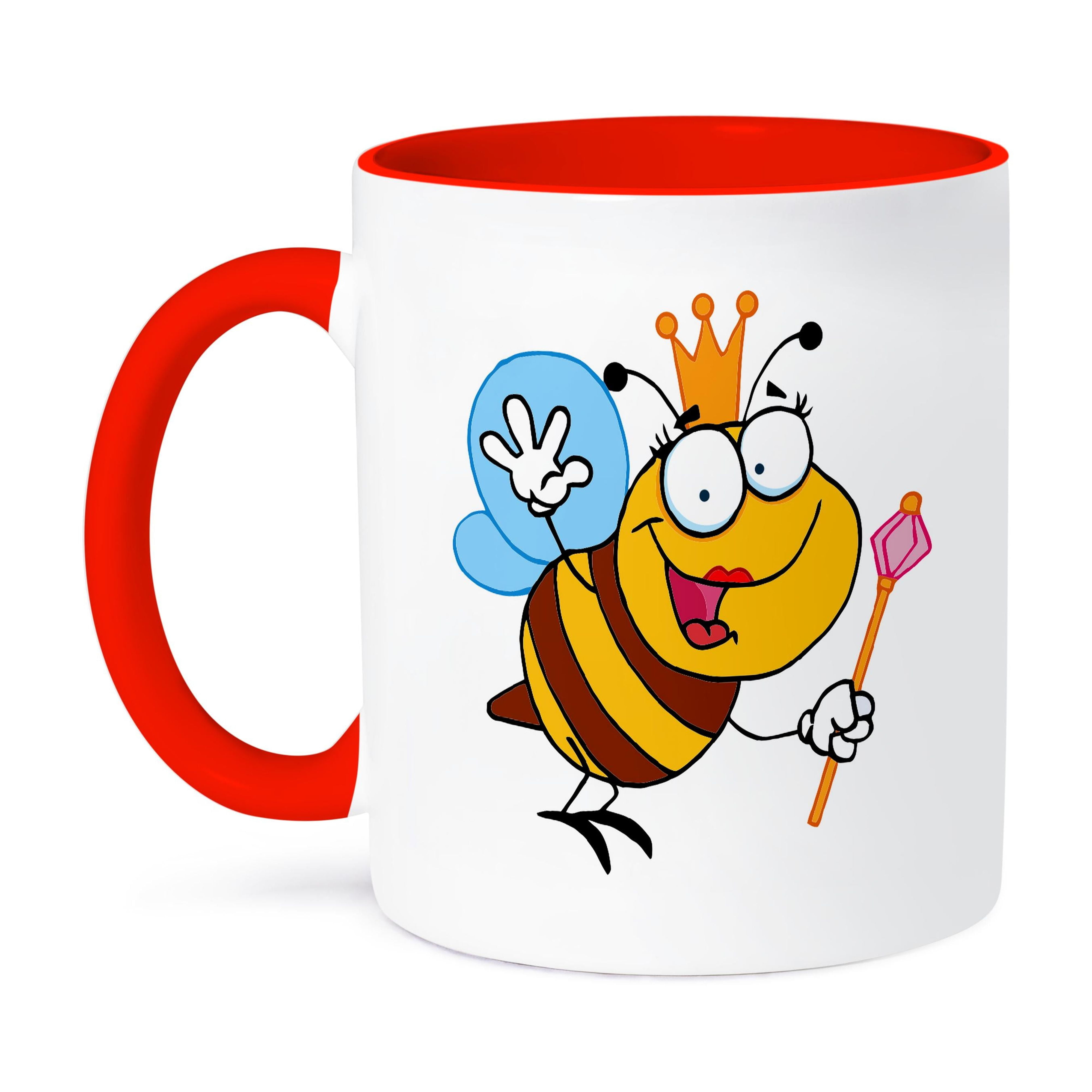 3dRose, Silly Cute Cartoon Queen Bee, 11oz Two-Tone Red Mug - Walmart.com