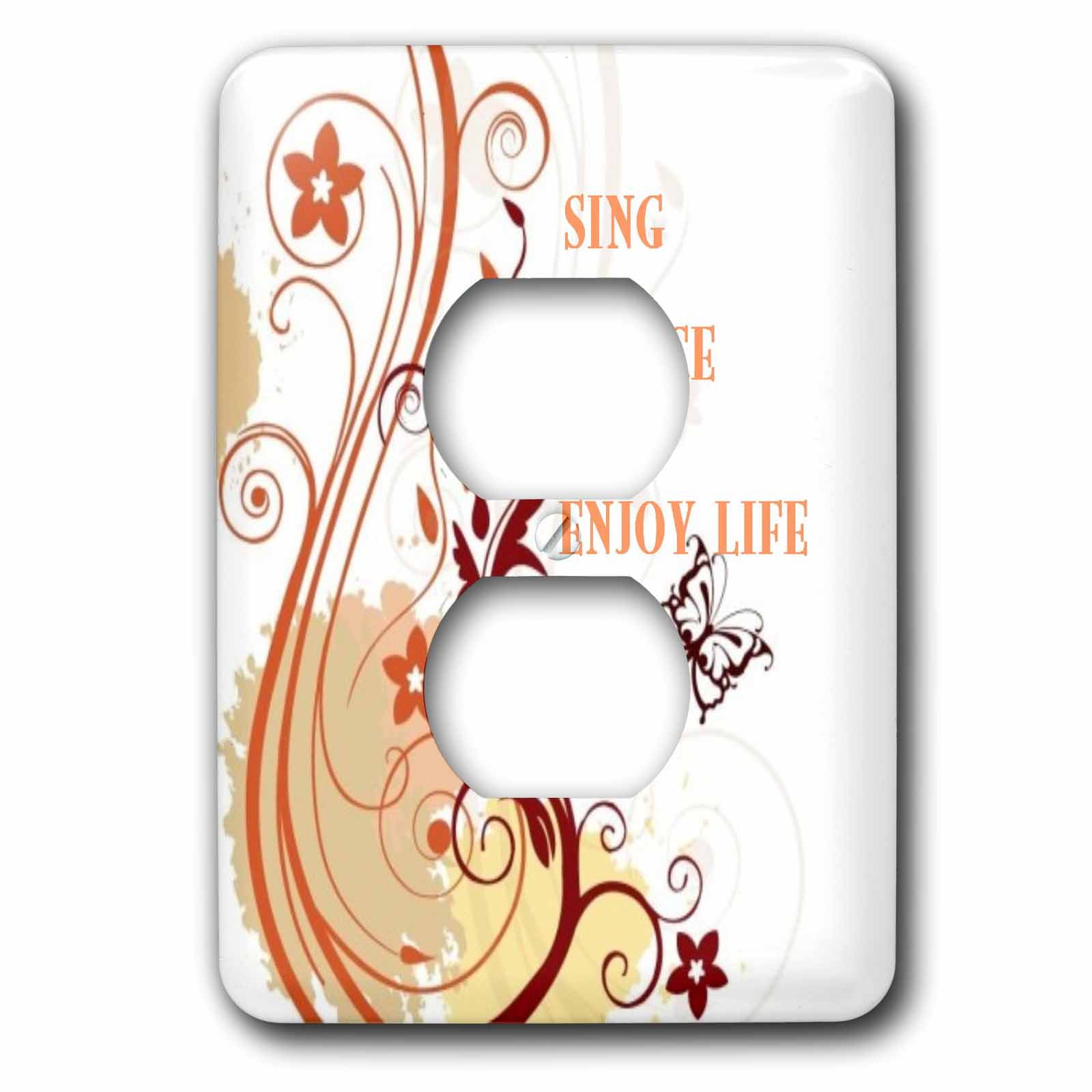3dRose, Sing Dance Enjoy Life Red n Gold Floral Scroll, 2 plug outlet ...