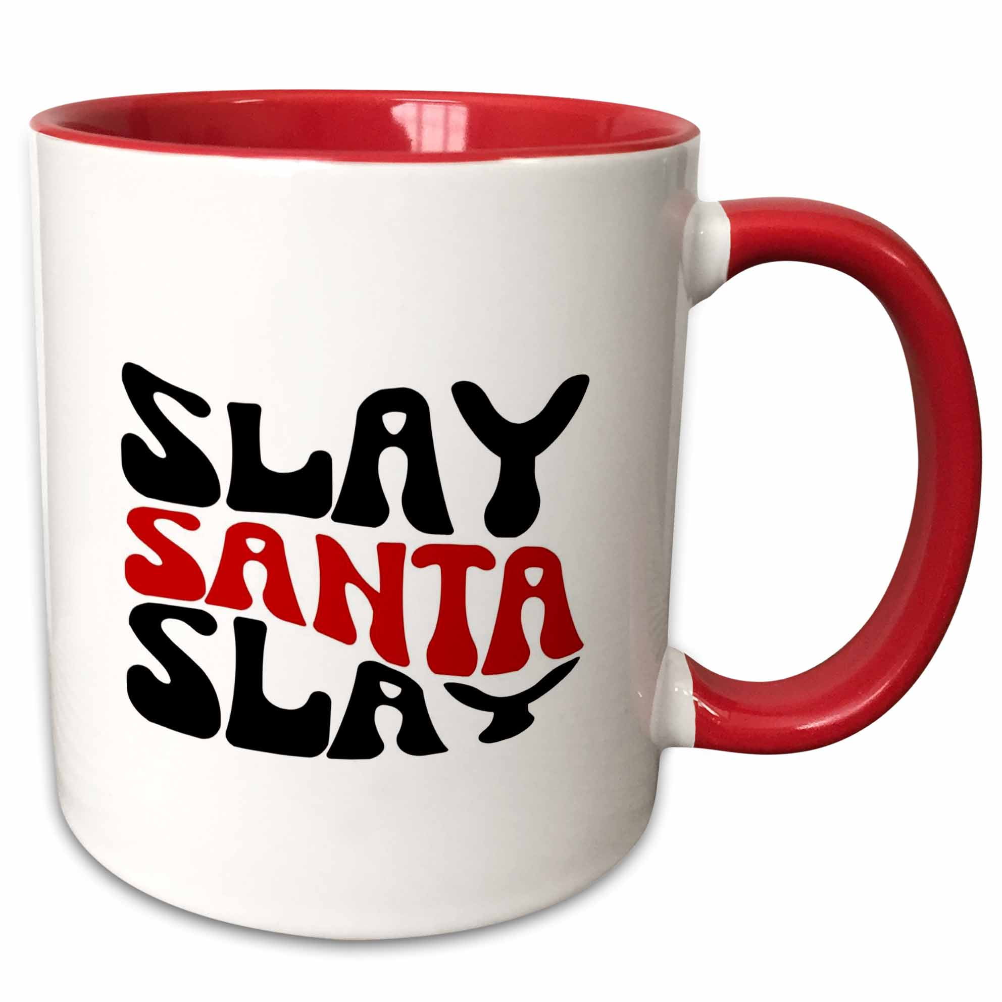 3drose, Slay Santa Slay - Typography Text, 11oz Two-tone Red Mug ...