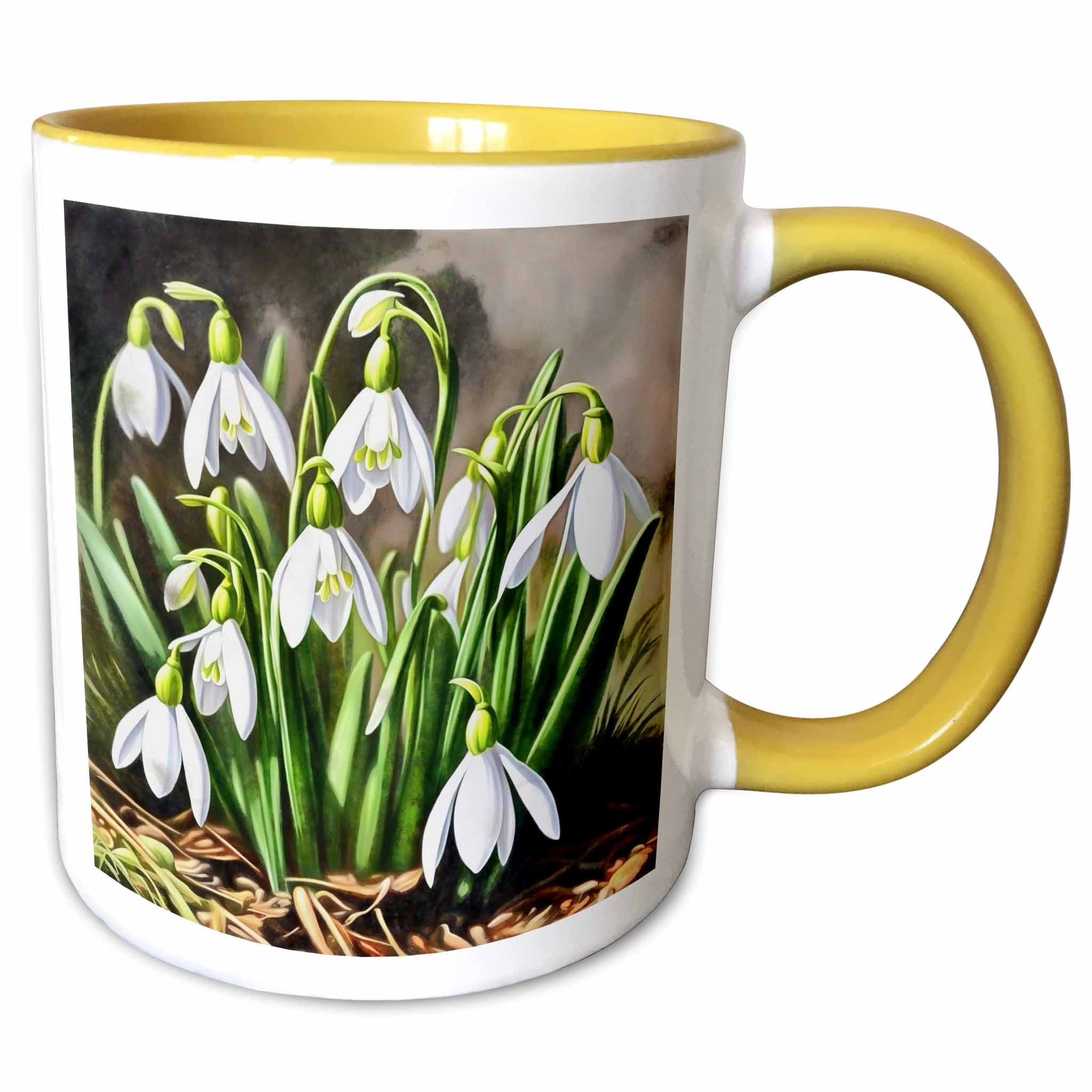 3drose, Snowdrops the January Birthflower, 15oz Two-tone Yellow Mug ...