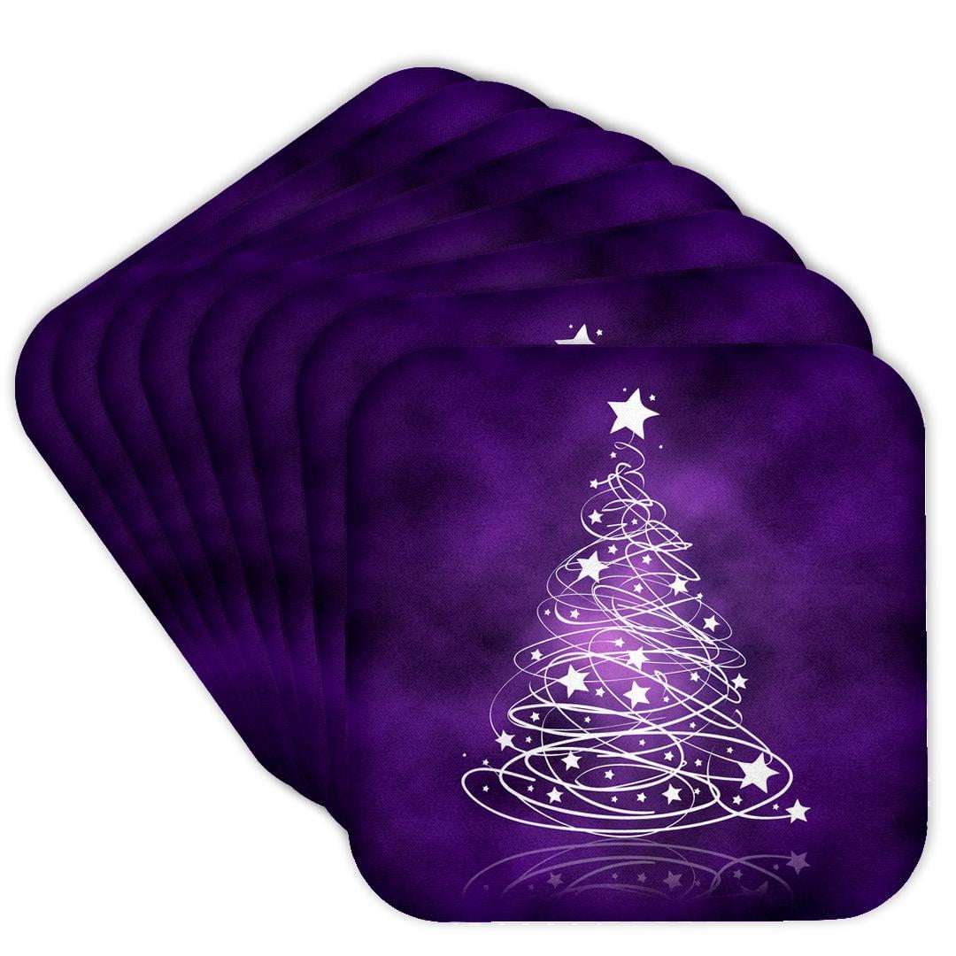 3dRose, Sparkling Christmas Tree on purple, Set of 8 Coasters - Soft ...