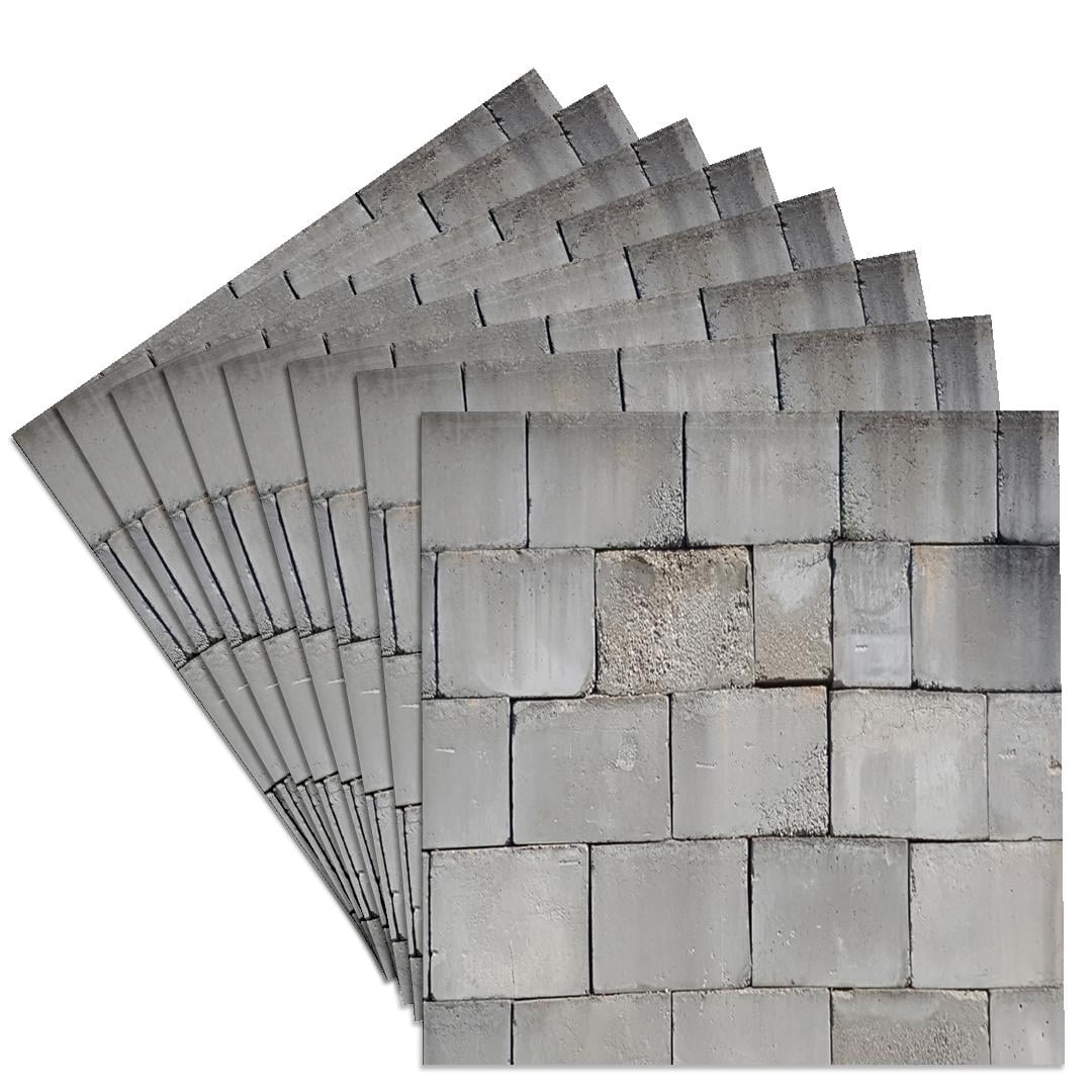 3drose, Stacked Cement Cinder Block Brick Wall, Set of 8 Ceramic Tile ...