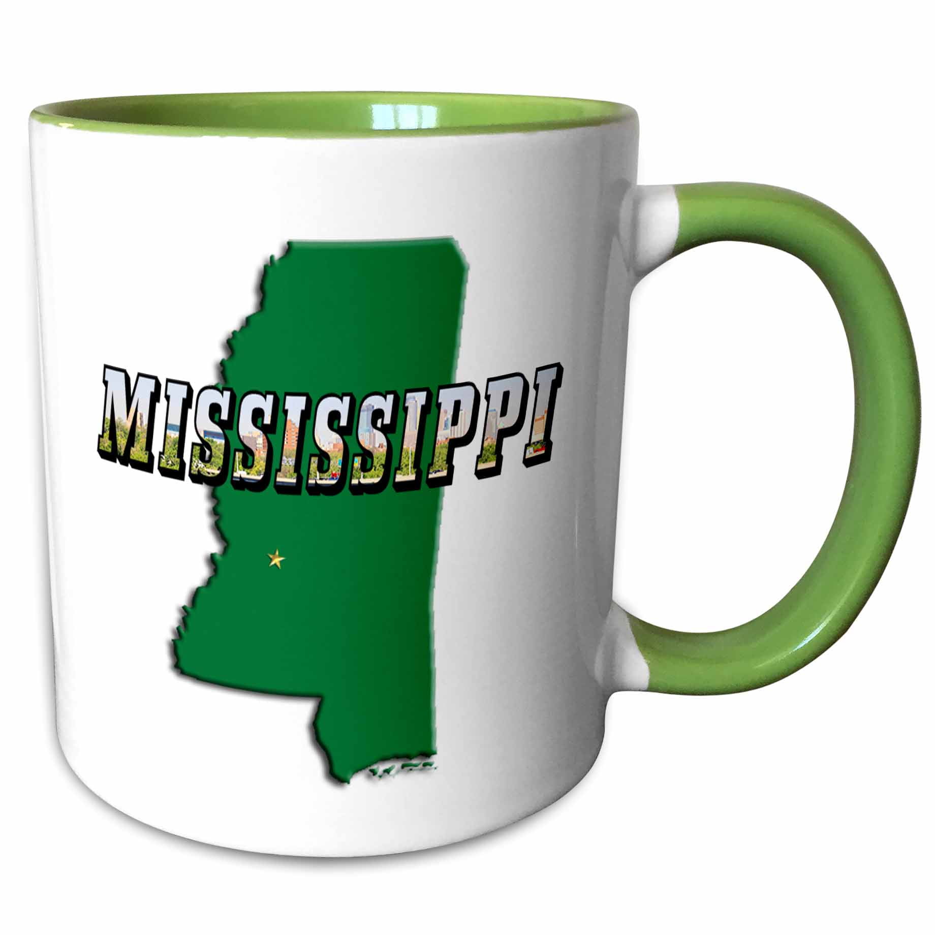 3drose, State Map and Picture Text of Mississippi, 15oz Two-tone Green ...