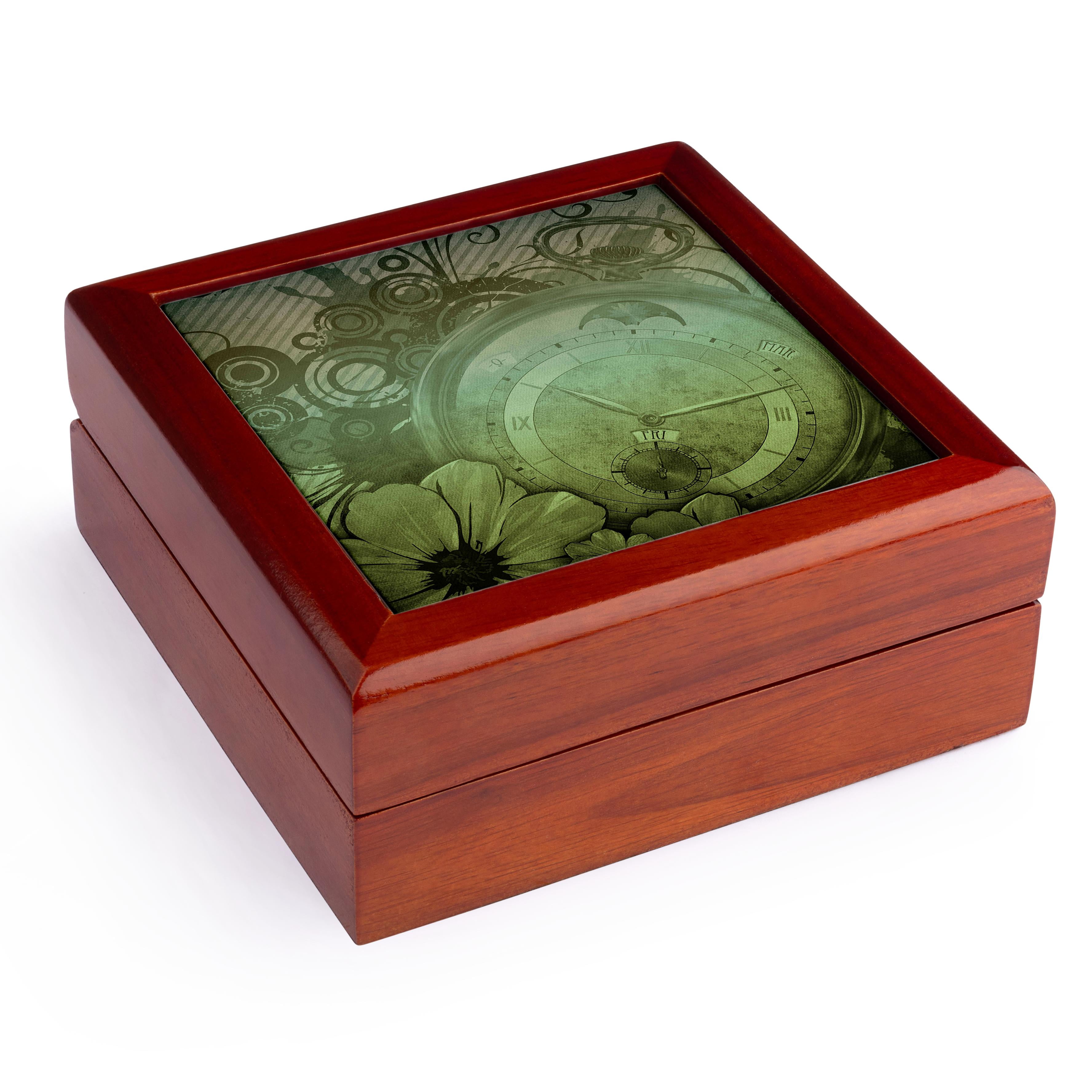 3dRose, Steampunk Clock Watch and Flower Design, Jewelry Box 5.5x5.5 ...