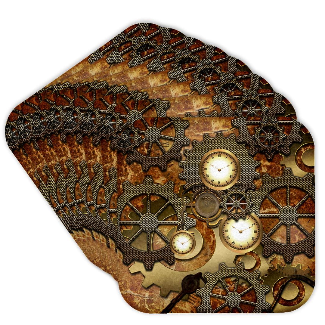 3dRose, Steampunk clocks gears in golden design, Set of 8 Coasters ...