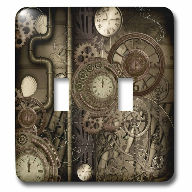 3dRose Steampunk design, clocks and gears - Double Toggle Switch ...