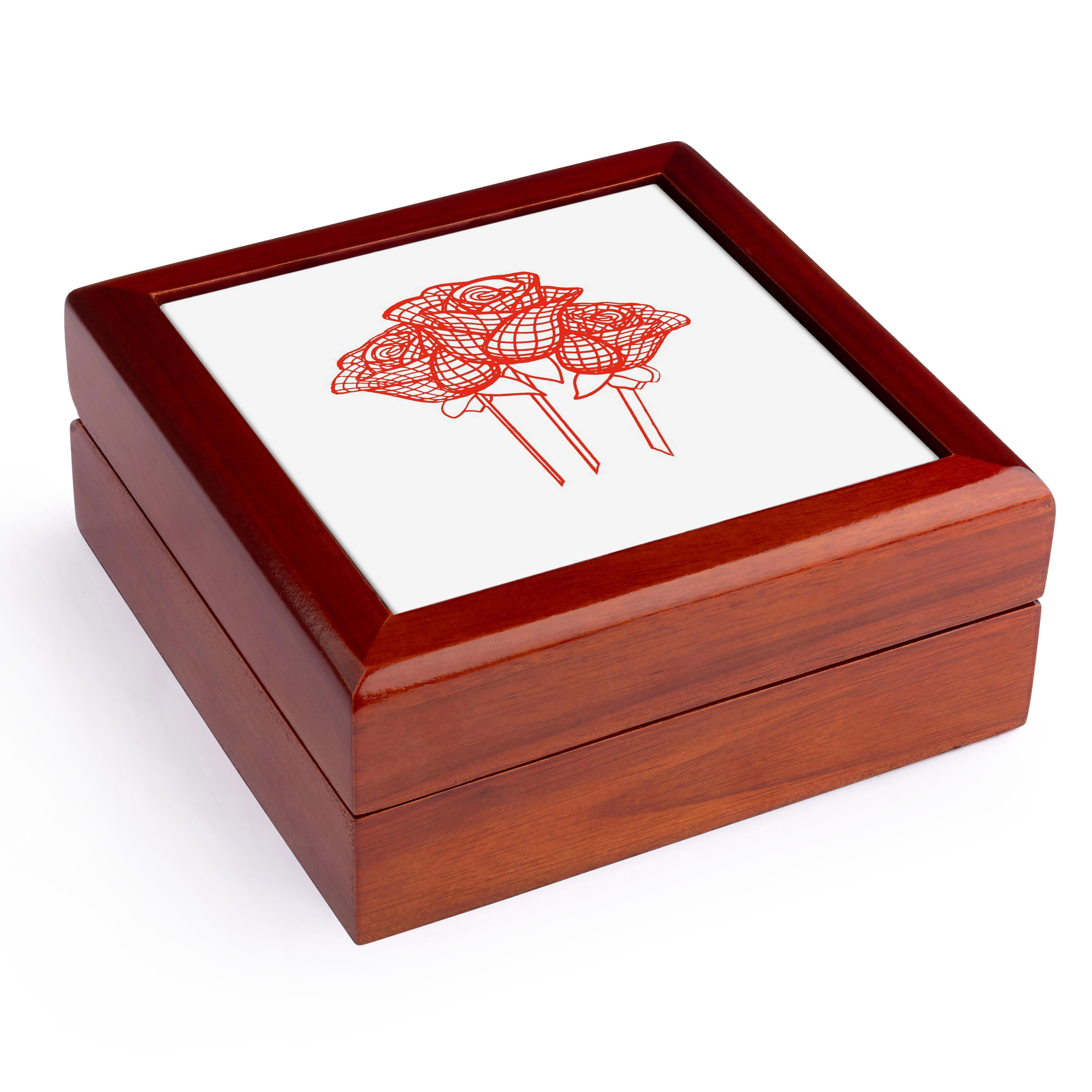 3dRose, Stylized Line Drawing Artistic Red Roses Vector , Jewelry Box 5 ...