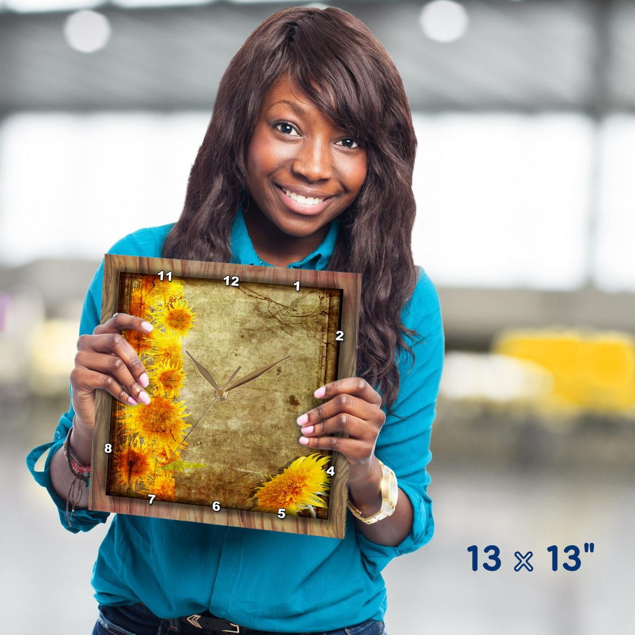 3dRose, Sunflower Grunge, 13x13 Wall Clock - Walmart.com
