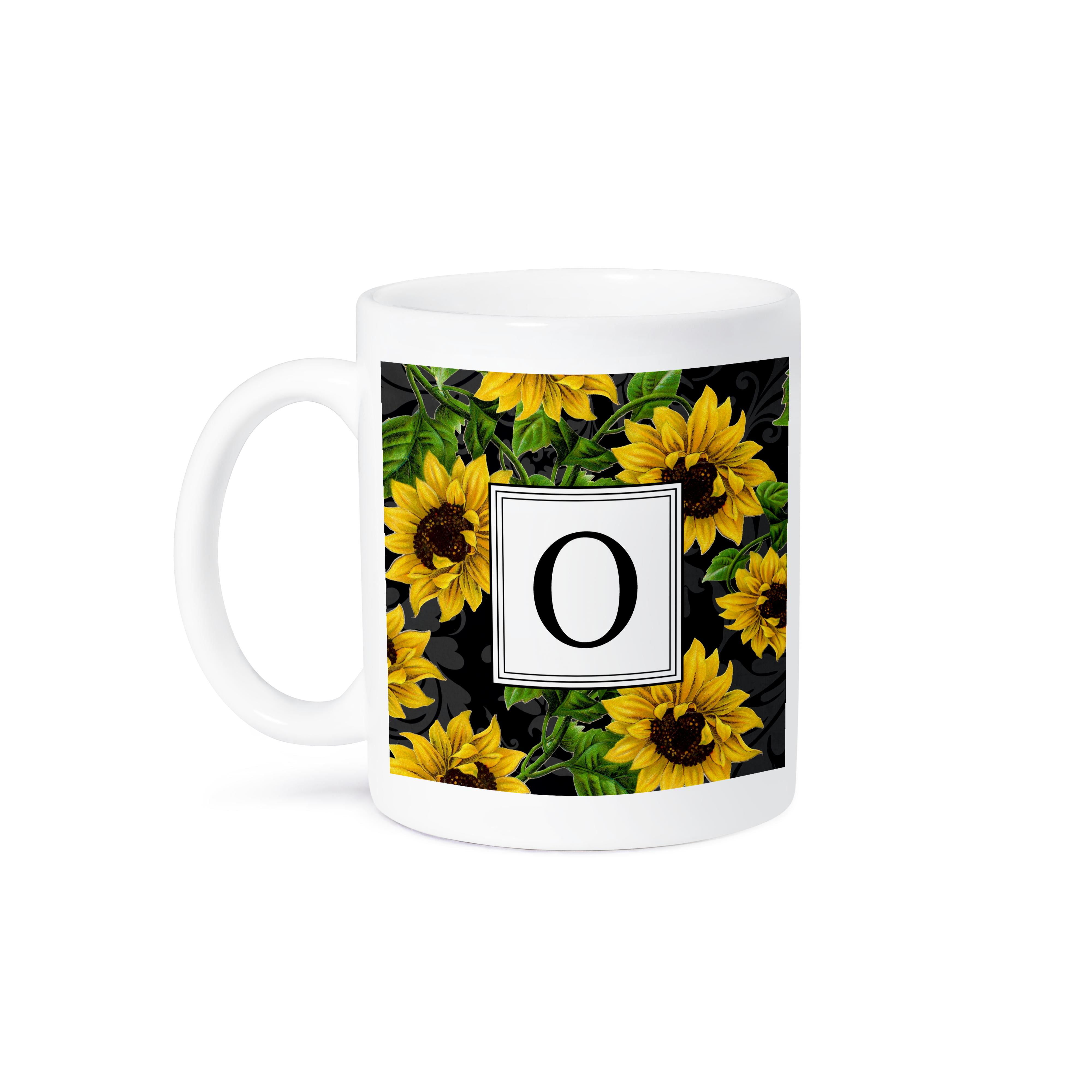 3dRose, Sunflower Letter O Monogram black and yellow flowers classic ...