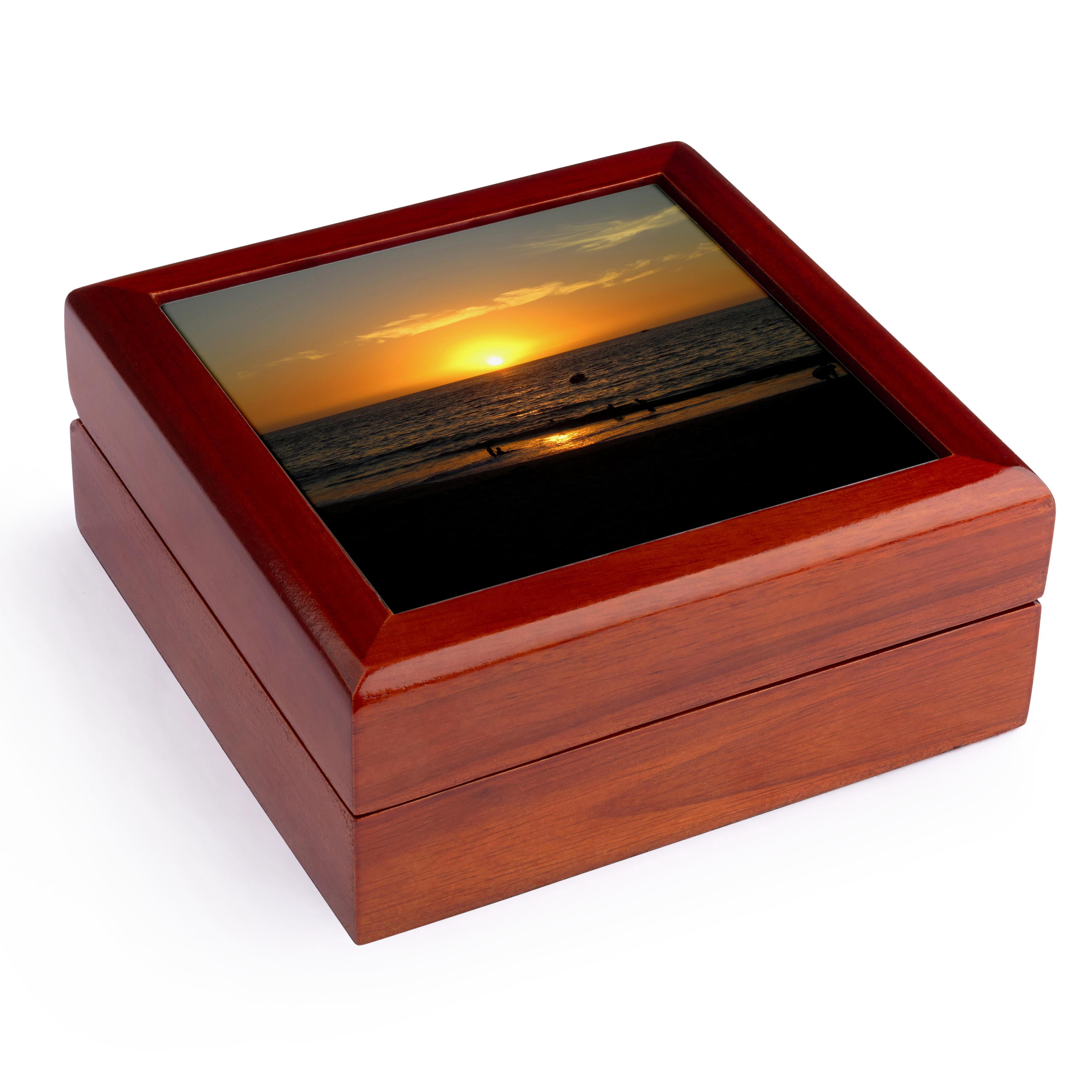 3dRose, Sunset At The Beach, Jewelry Box 5.5x5.5 inch with 4 inch tile ...