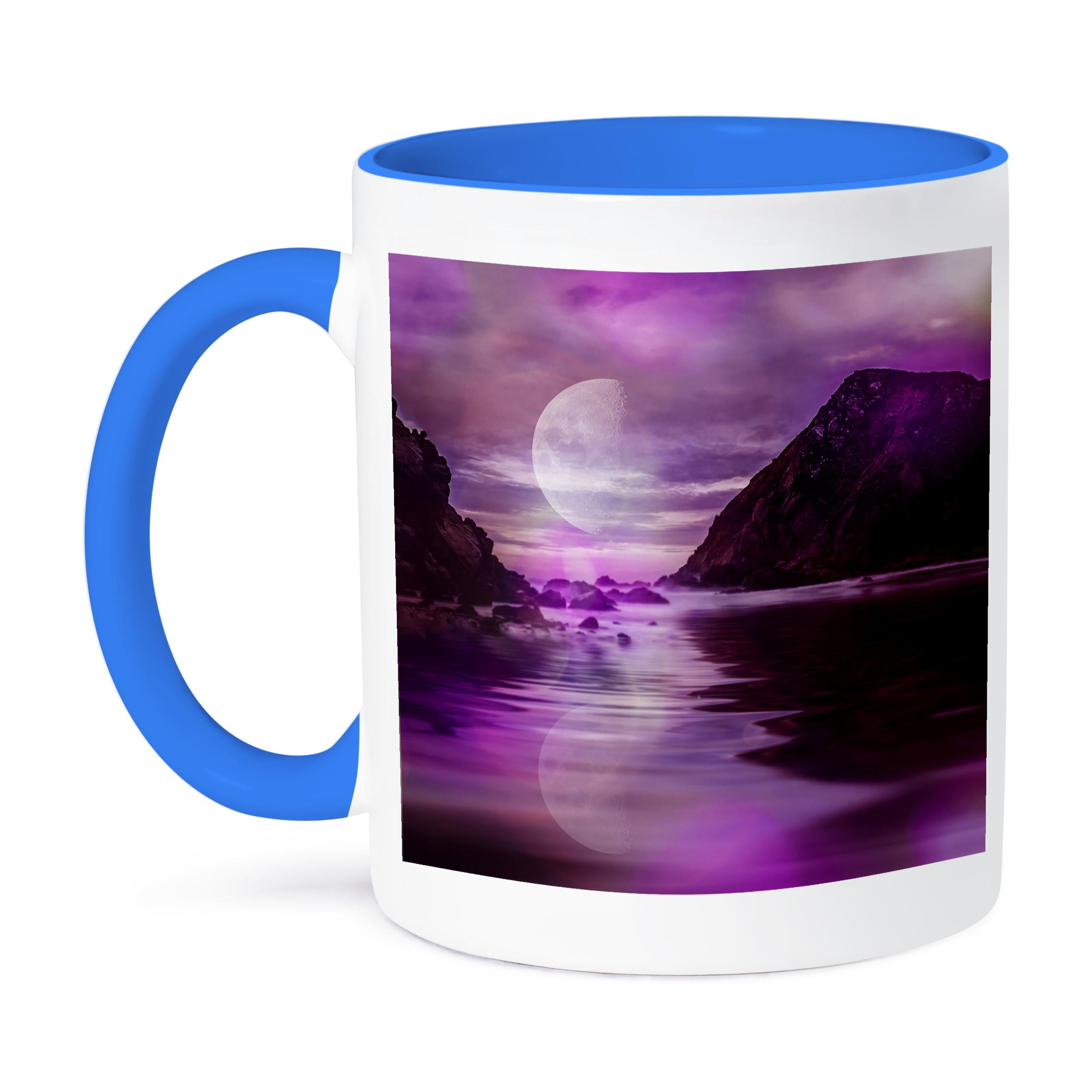 3dRose, Surreal Pink Water Scenery With Full Moon, 11oz Two-Tone Blue ...