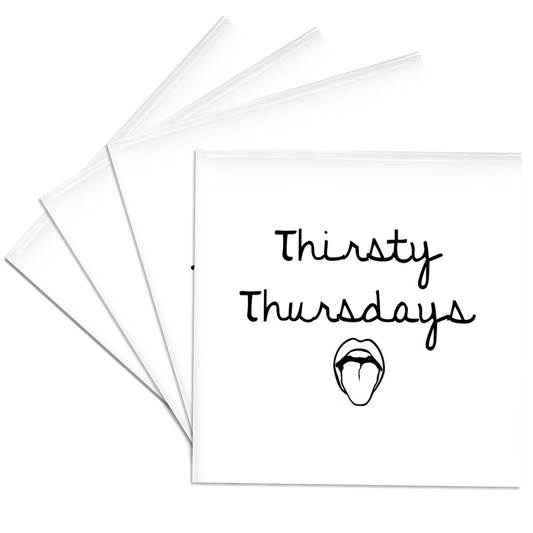 3dRose, THIRSTY THURSDAYS, BLACK TEXT ON WHITE BACKGROUND, Set of 4 ...