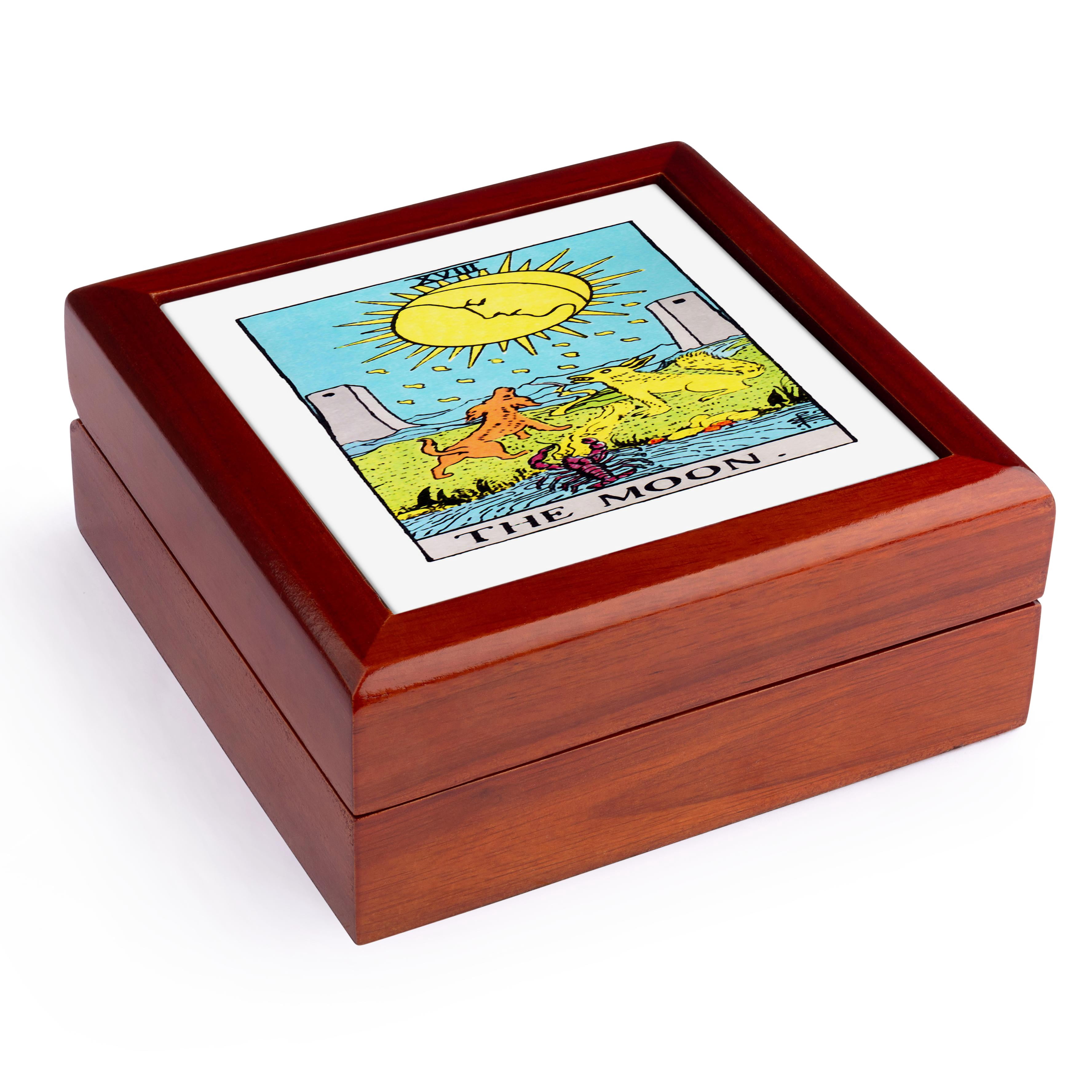 3dRose, Tarot The moon Card, Jewelry Box 5.5x5.5 inch with 4 inch tile ...