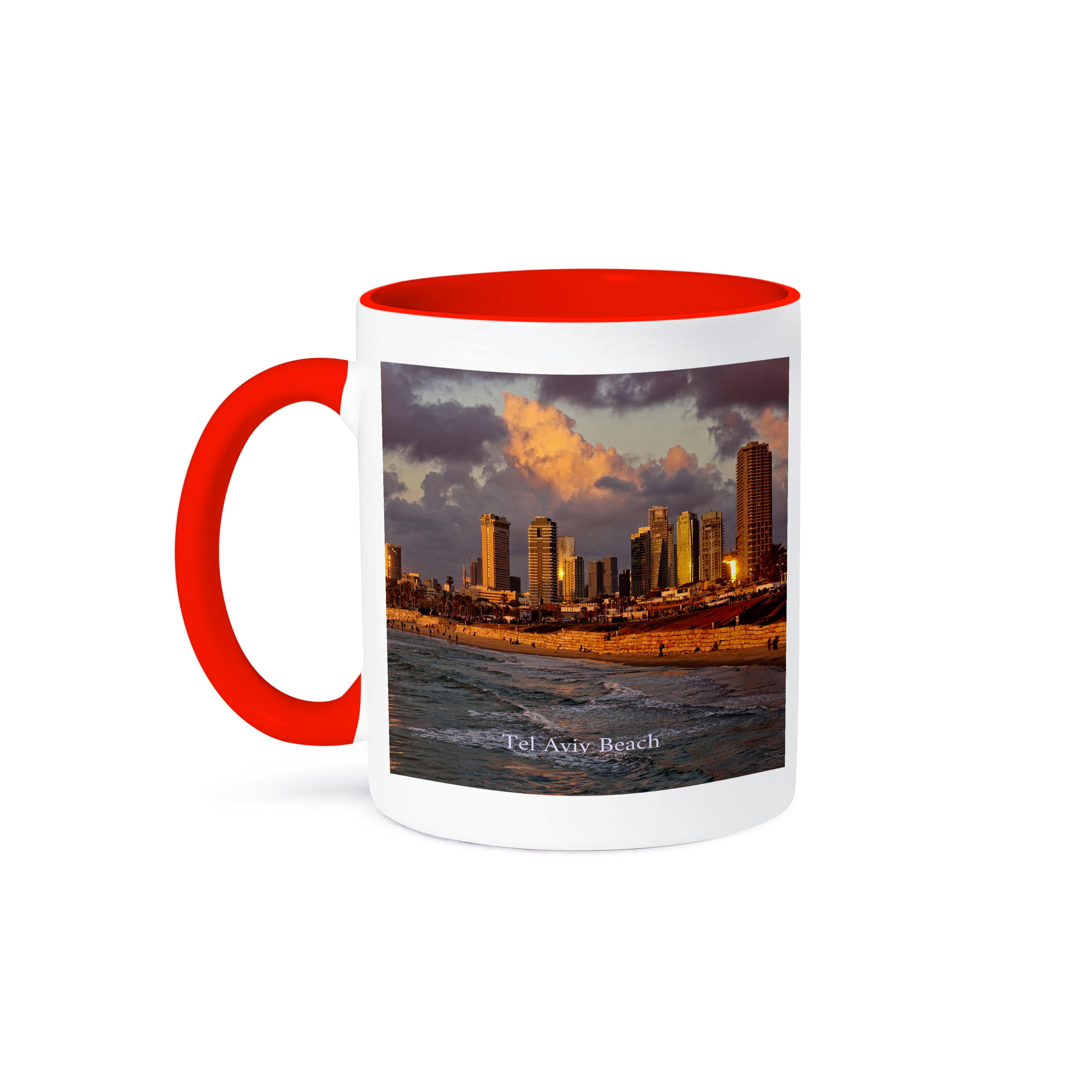 3dRose, Tel Aviv Beach at Sunset Israel, 11oz Two-Tone Red Mug ...